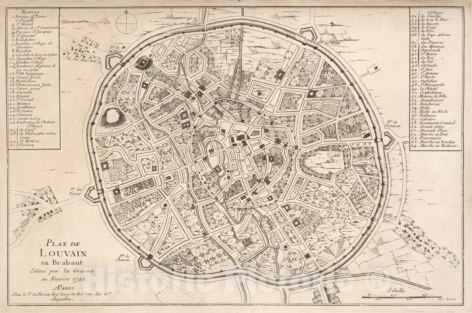 Historic Map : Plan de Louvain en Brabant, 1742, Vintage Wall Decor ...