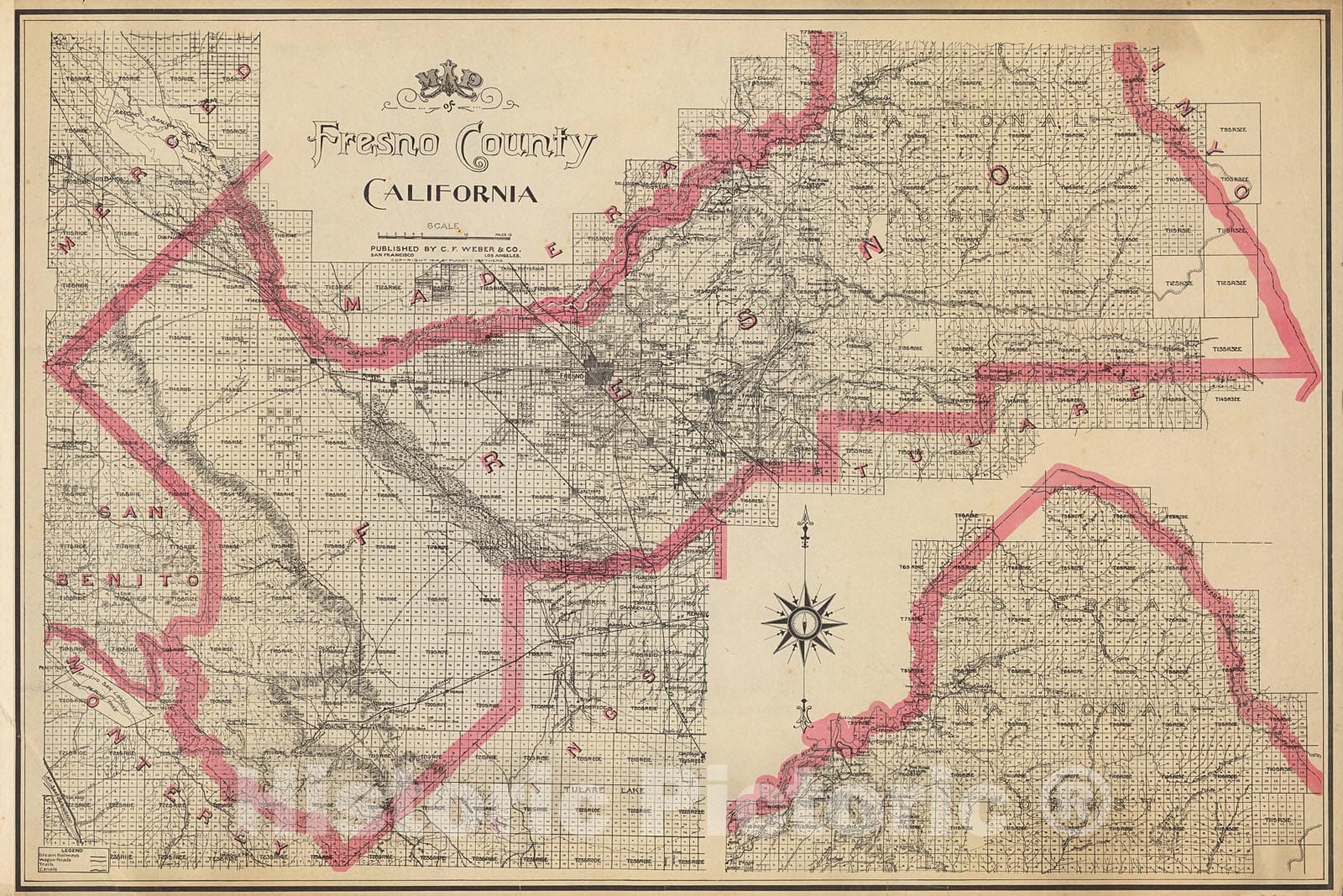Historic Map : Map of Fresno County, California, 1914, Vintage Wall De ...