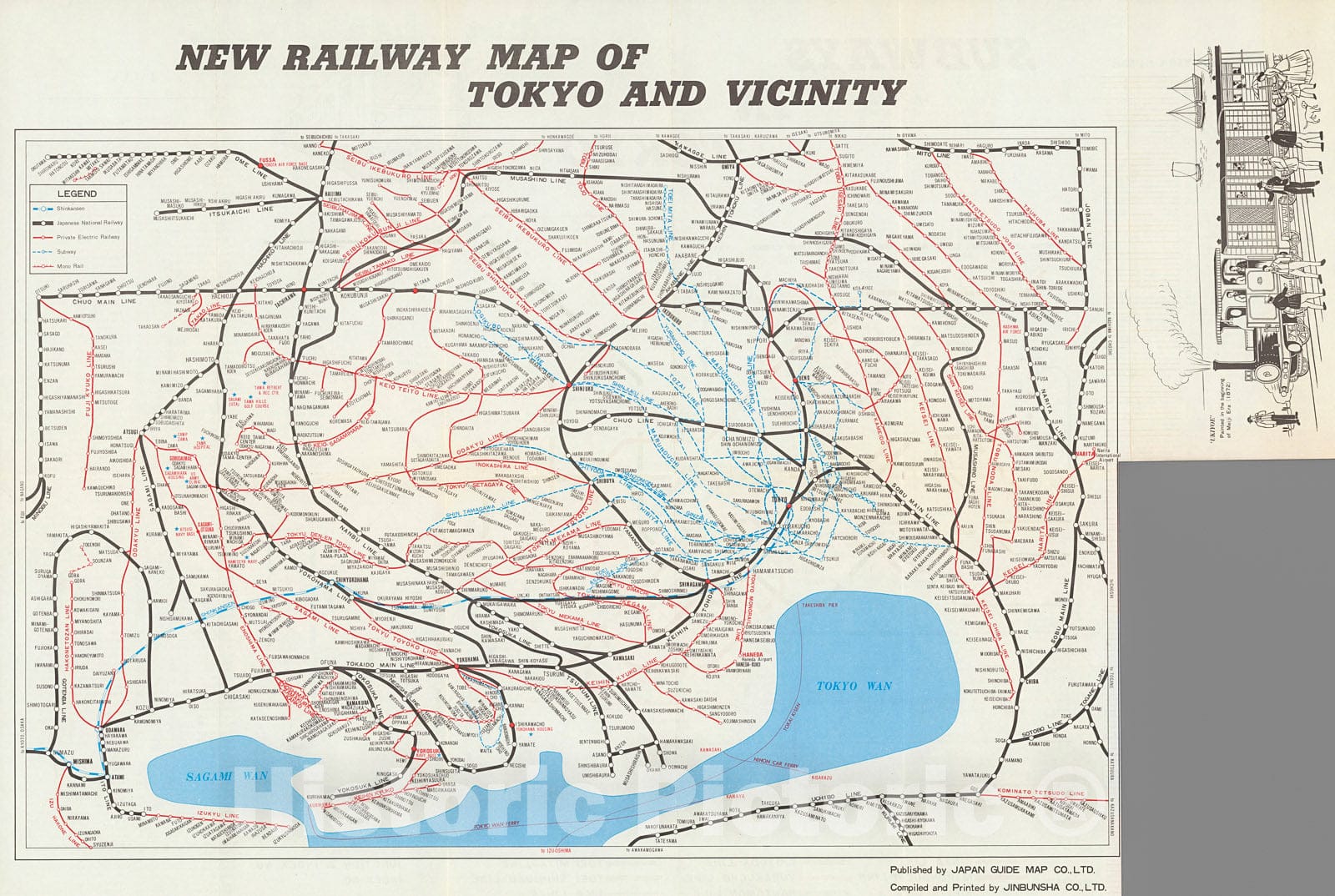 Historic Map : New railway map of Tokyo and vicinity, 1975, Vintage Wa ...