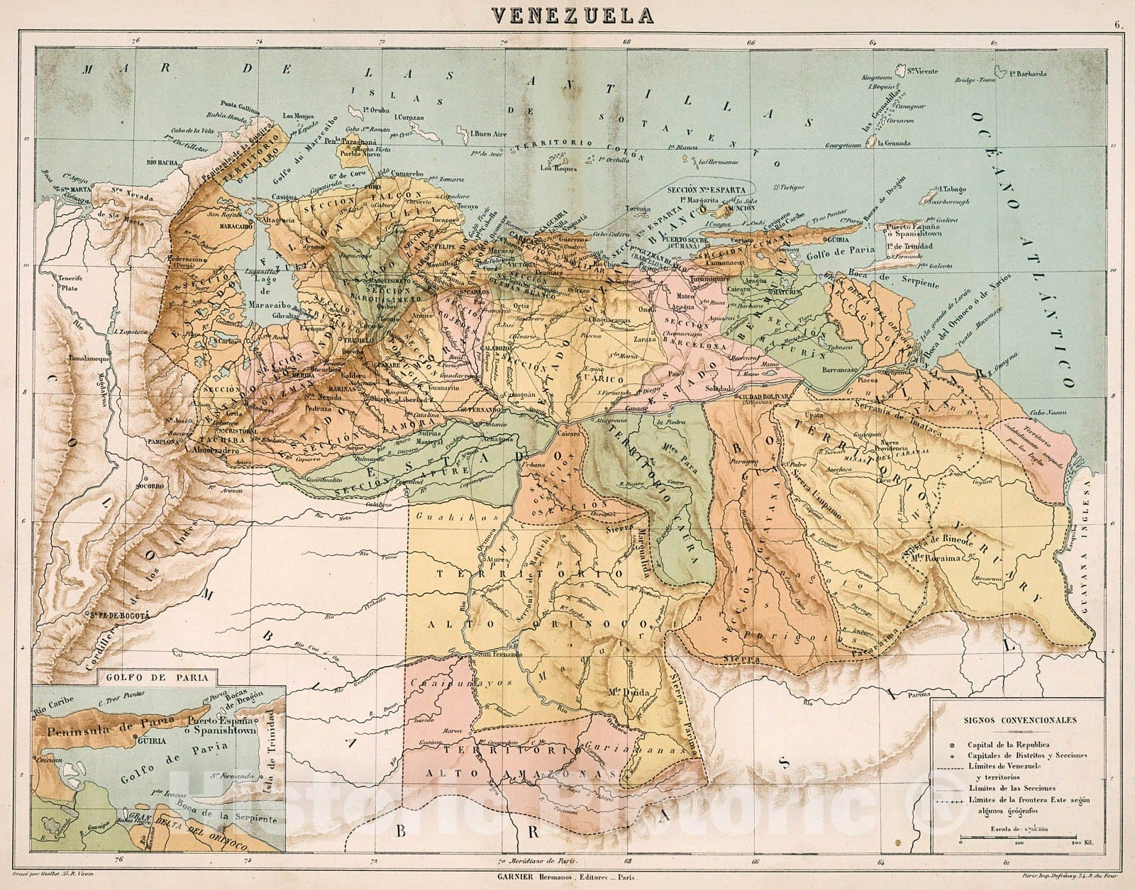 Historic Map : Venezuela, 1885, Vintage Wall Decor – Historic Pictoric