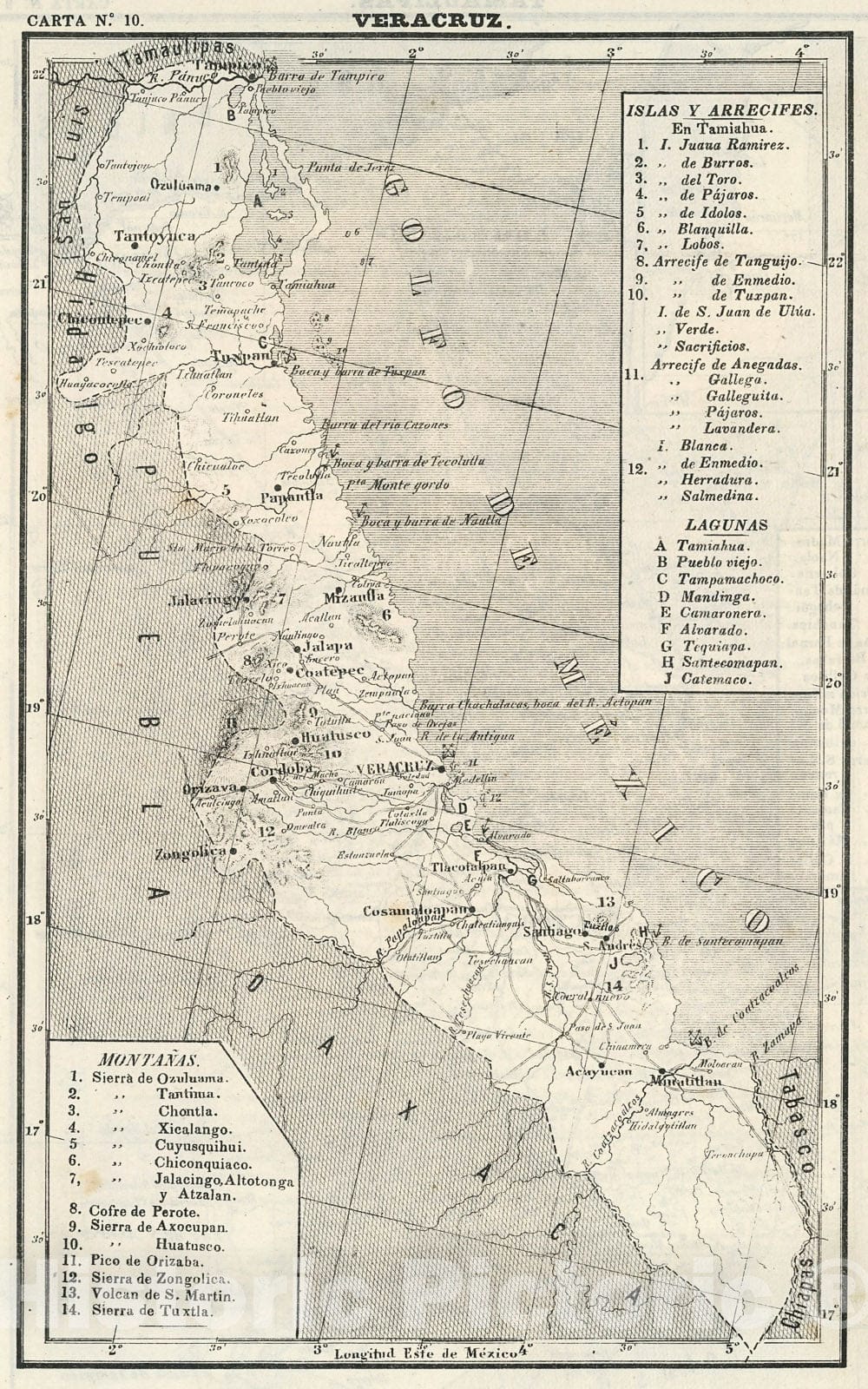 Historic Map : Text and Map: VI. Veracruz. Carta No. 10., 1874, Vintag ...