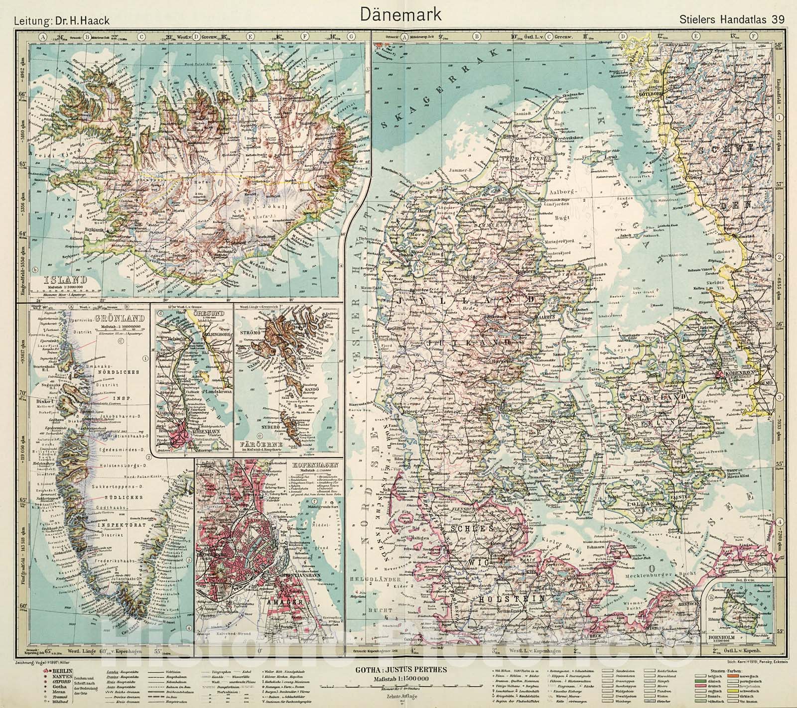 Historic Map : Daenemark., 1945, Vintage Wall Decor – Historic Pictoric