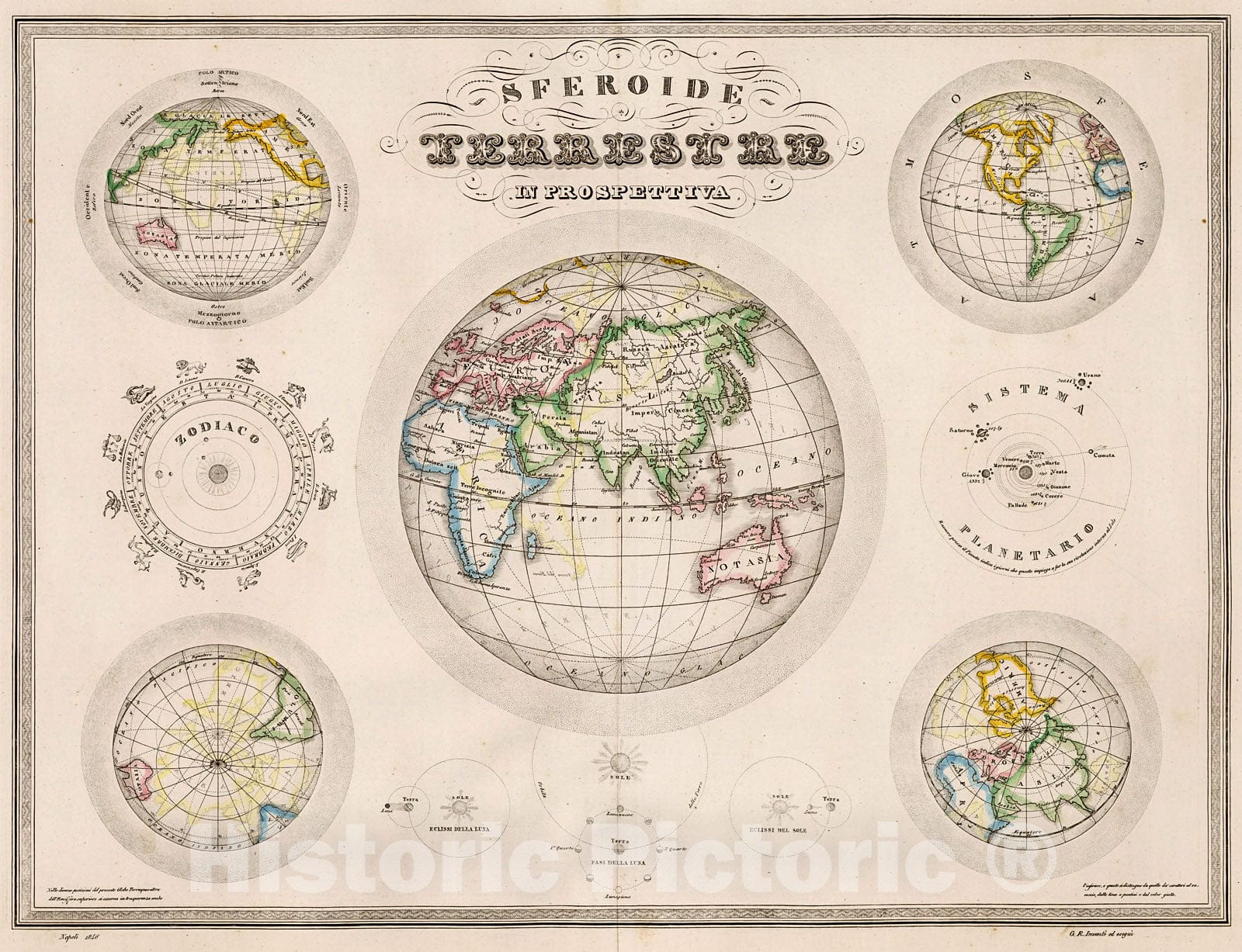 Historic Map : Sferoide Terrestre in Prospettiva., 1859, Vintage Wall ...