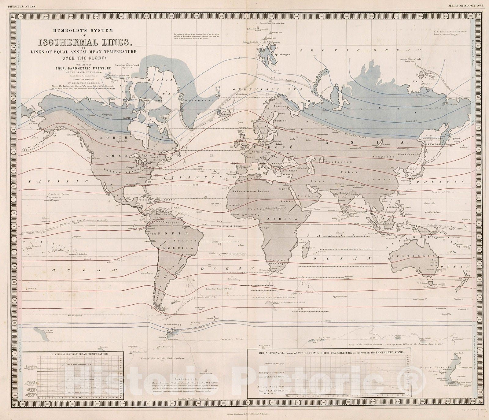 Historic Map : Humboldt's System of Isothermal Lines., 1850, Vintage W ...