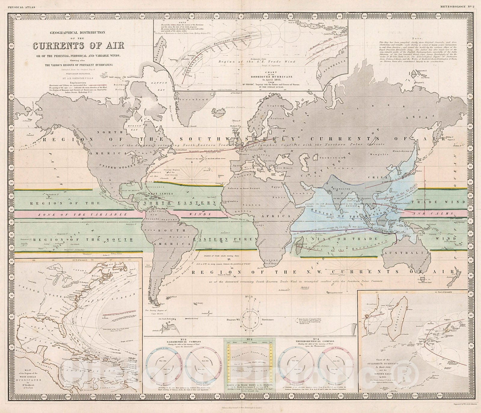 Historic Map : Geographic Distribution of the Currents of Air., 1850 ...