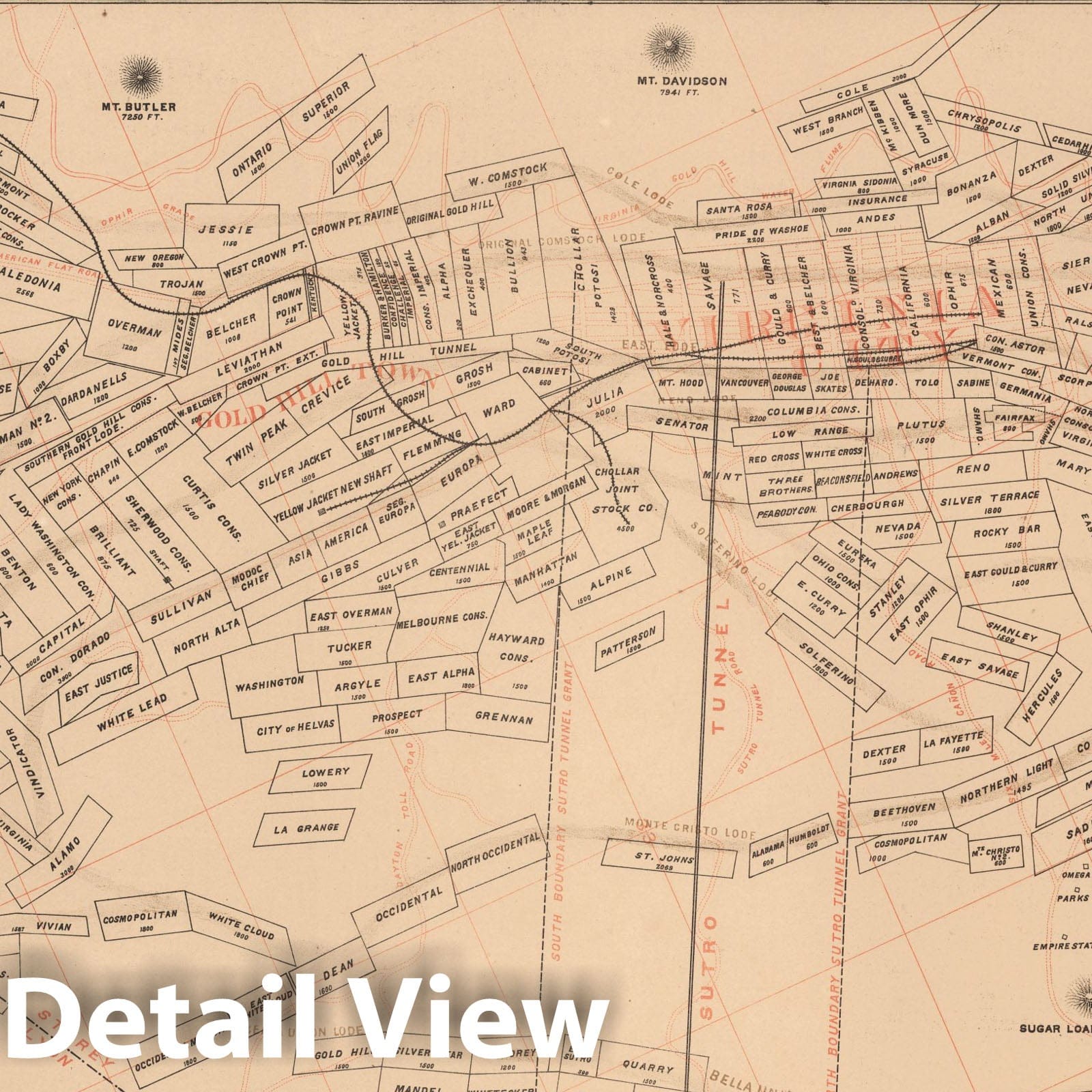 Historic Map - W. Rose's Revised Chart of the Comstock Mines and Sutro ...