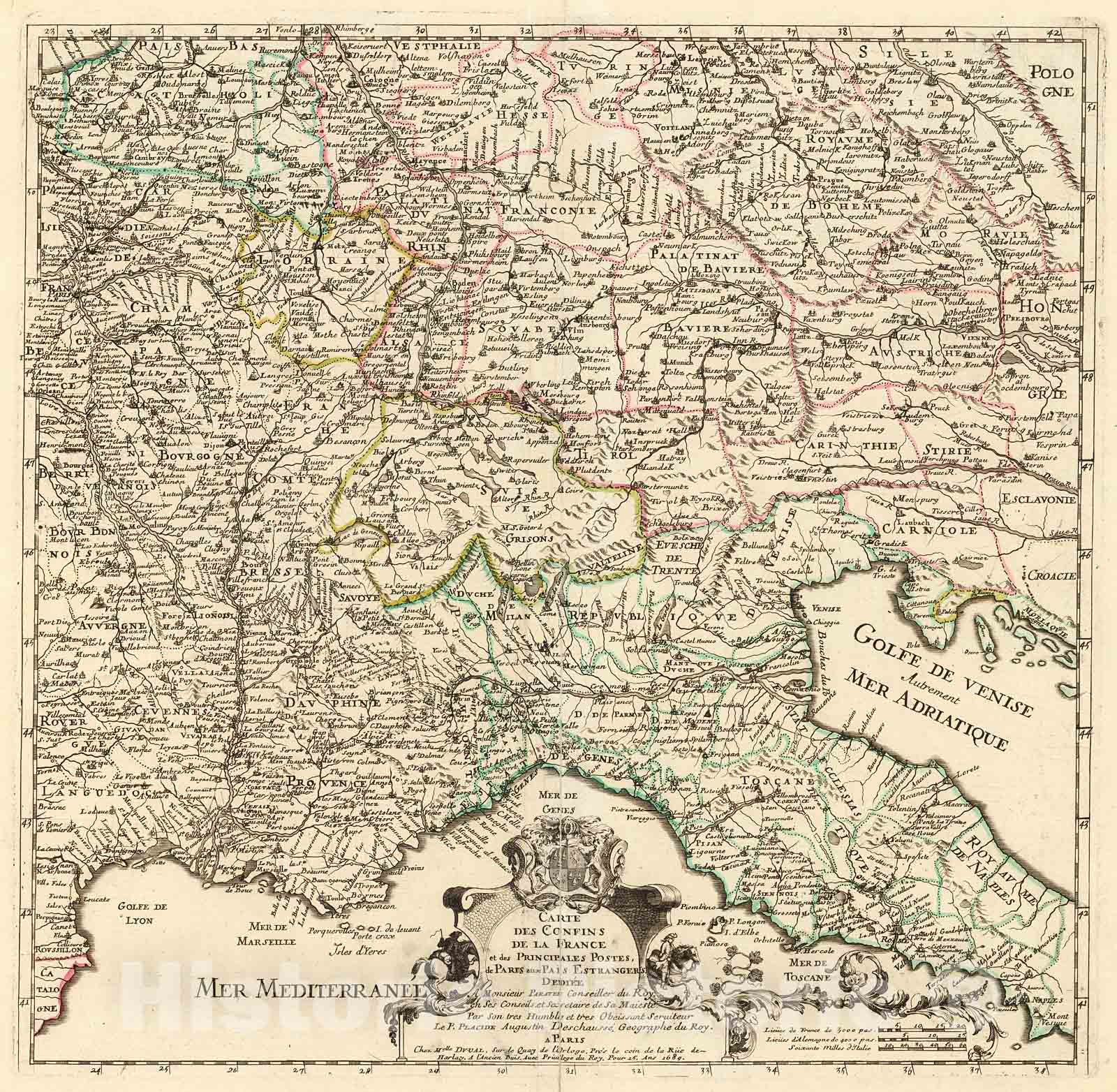 Historic Map : Carte des Confins de la France, 1714, Vintage Wall Deco ...