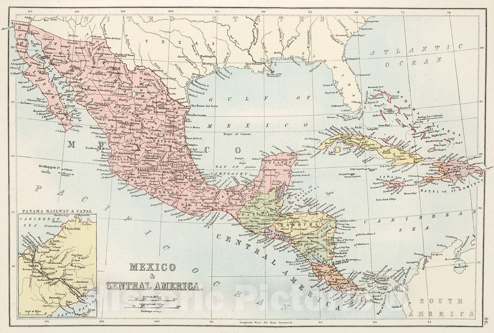 Historic Map : Mexico & Central America., 1884, Vintage Wall Decor ...