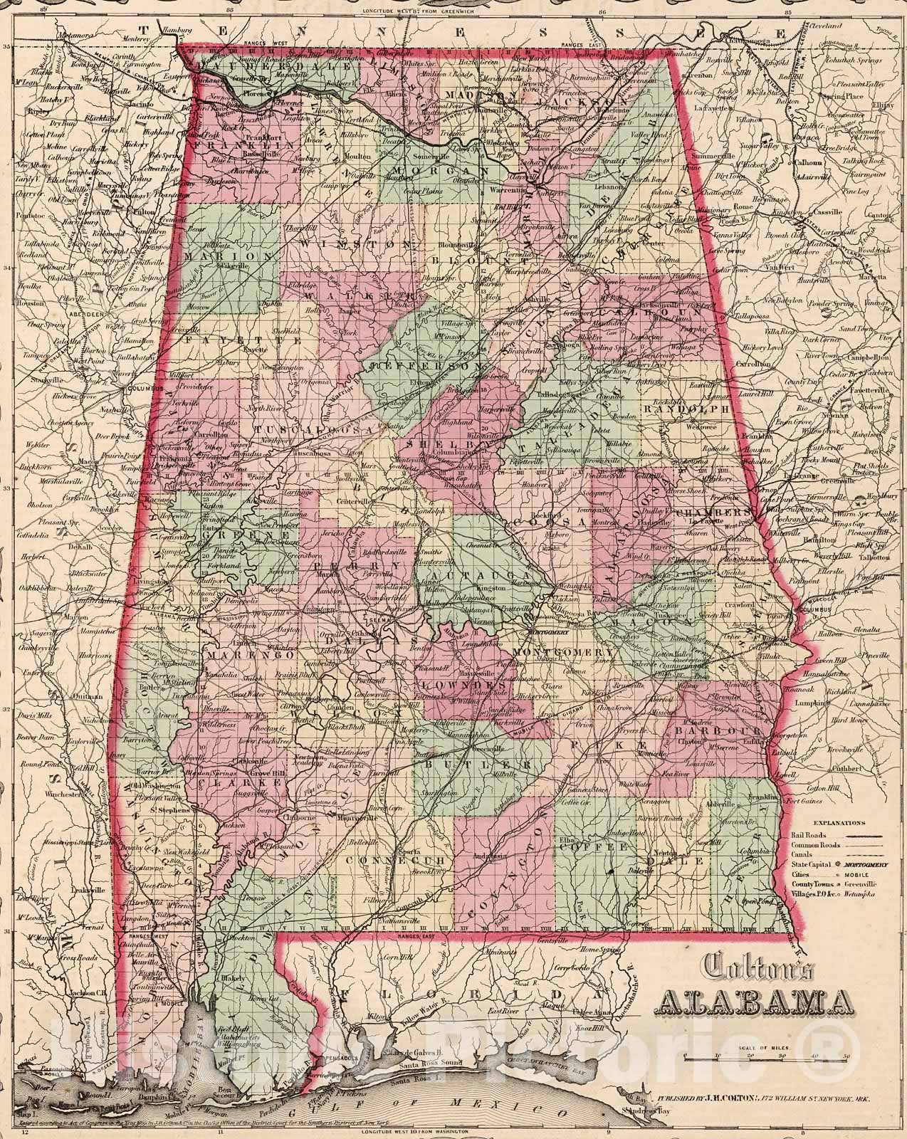Historic Map : Alabama., 1861, Vintage Wall Decor – Historic Pictoric