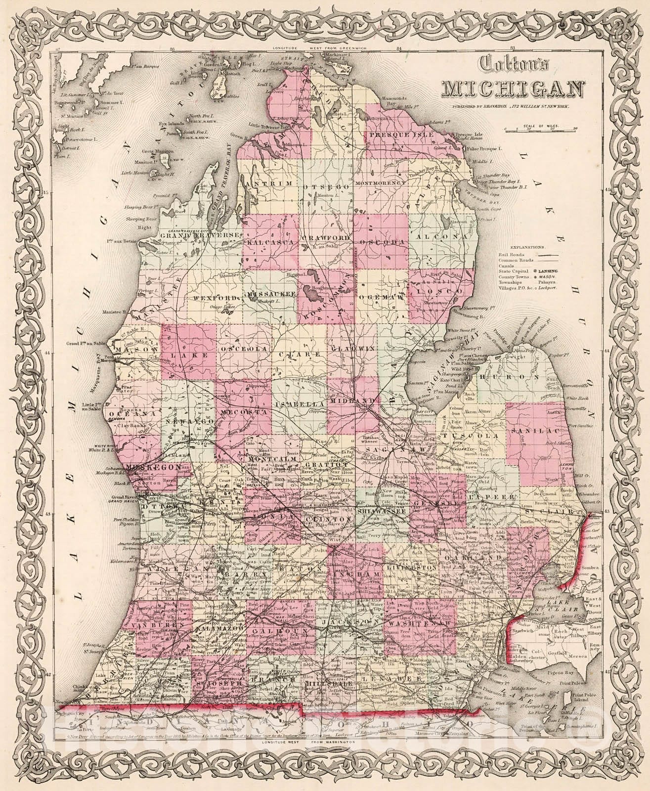 Historic Map : Michigan., 1861, Vintage Wall Decor – Historic Pictoric
