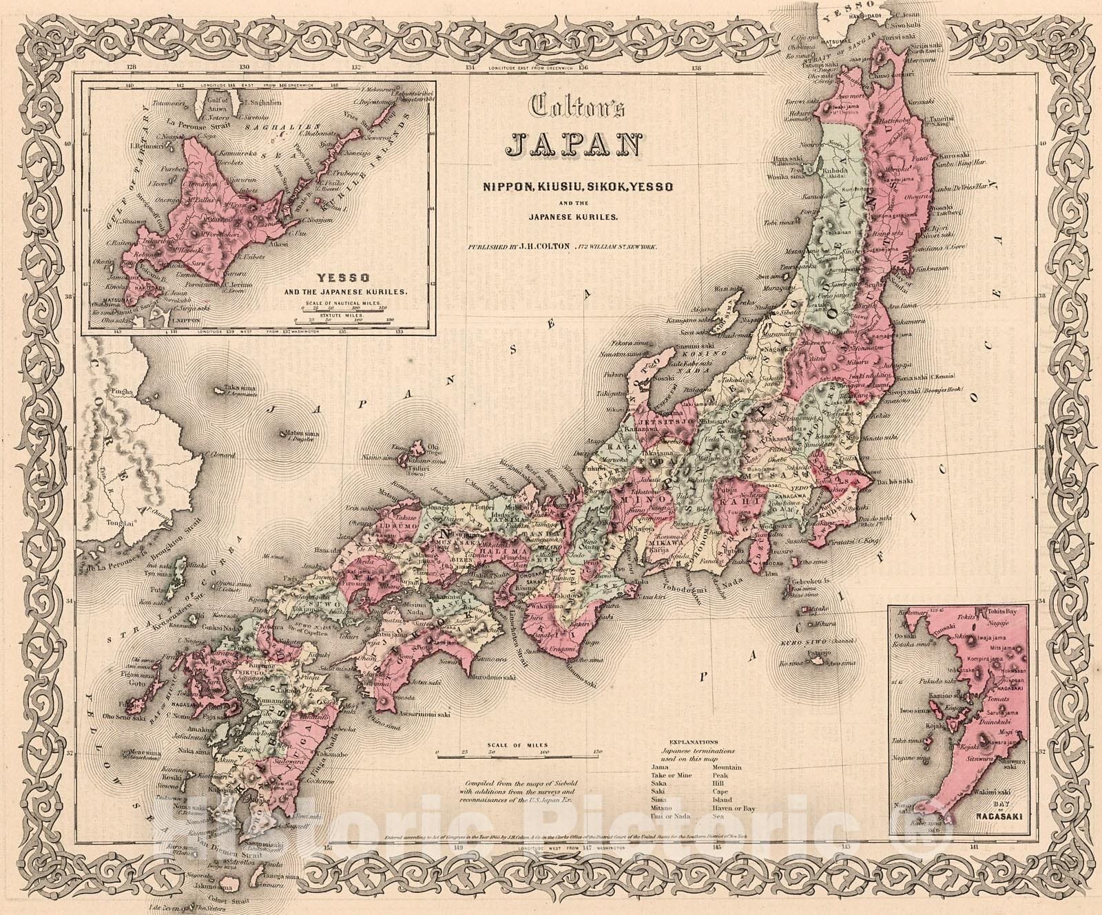 Historic Map : Japan, Nippon, Kiusiu, Sikok, Yesso., 1861, Vintage Wal ...