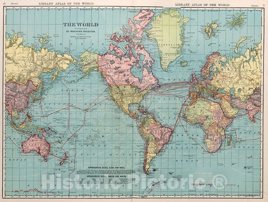 Historic Map : World, on Mercator's Projection., 1912, Vintage Wall De ...