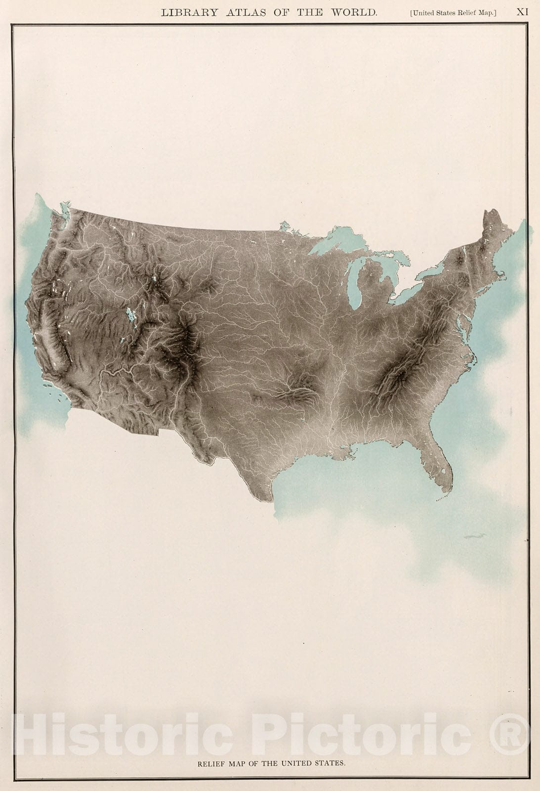Historic Map : Relief Map of the United States., 1912, Vintage Wall De ...