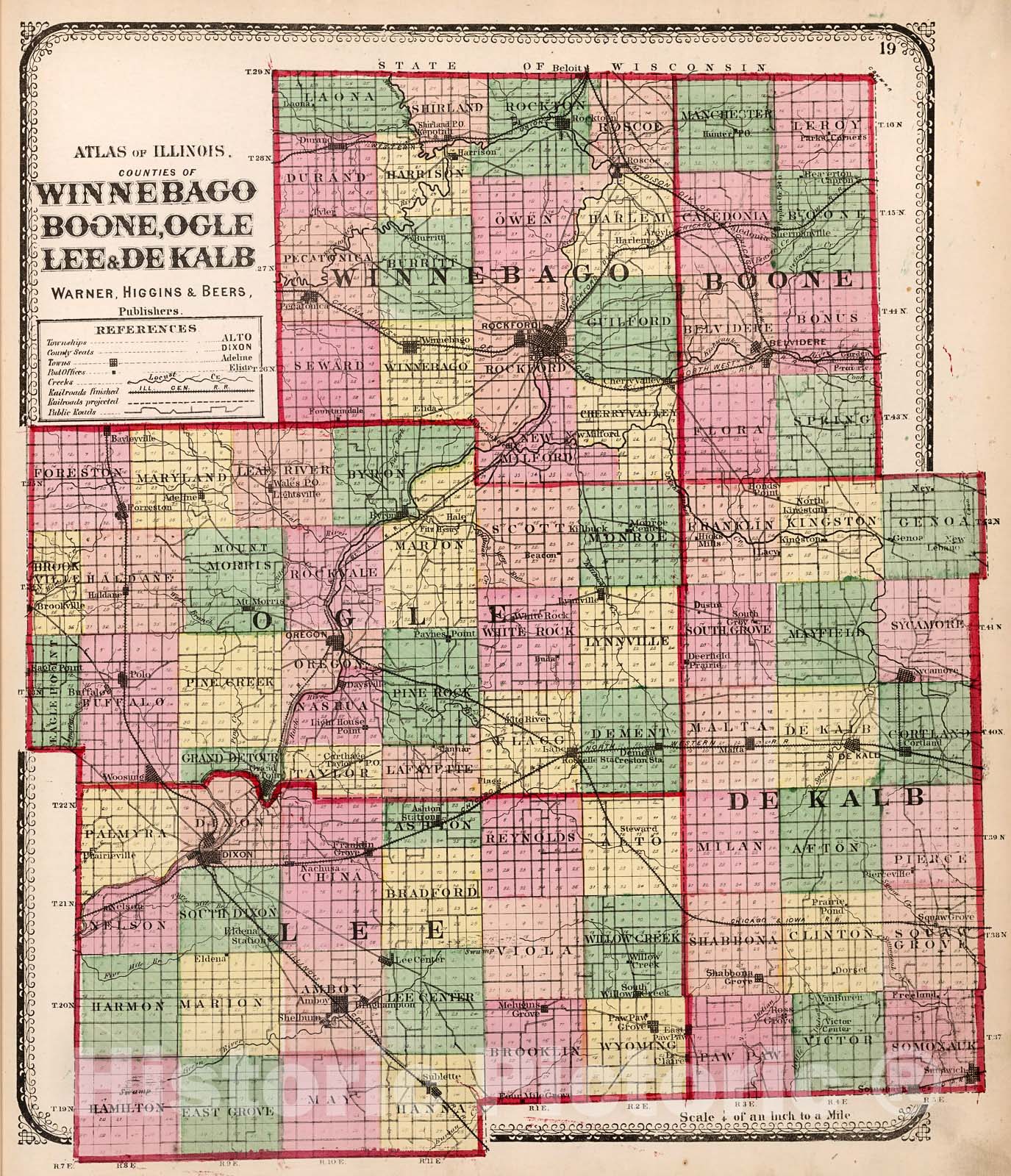Historic Map : Counties of Winnebago, Boone, Ogle, Lee and De Kalb, 18 ...