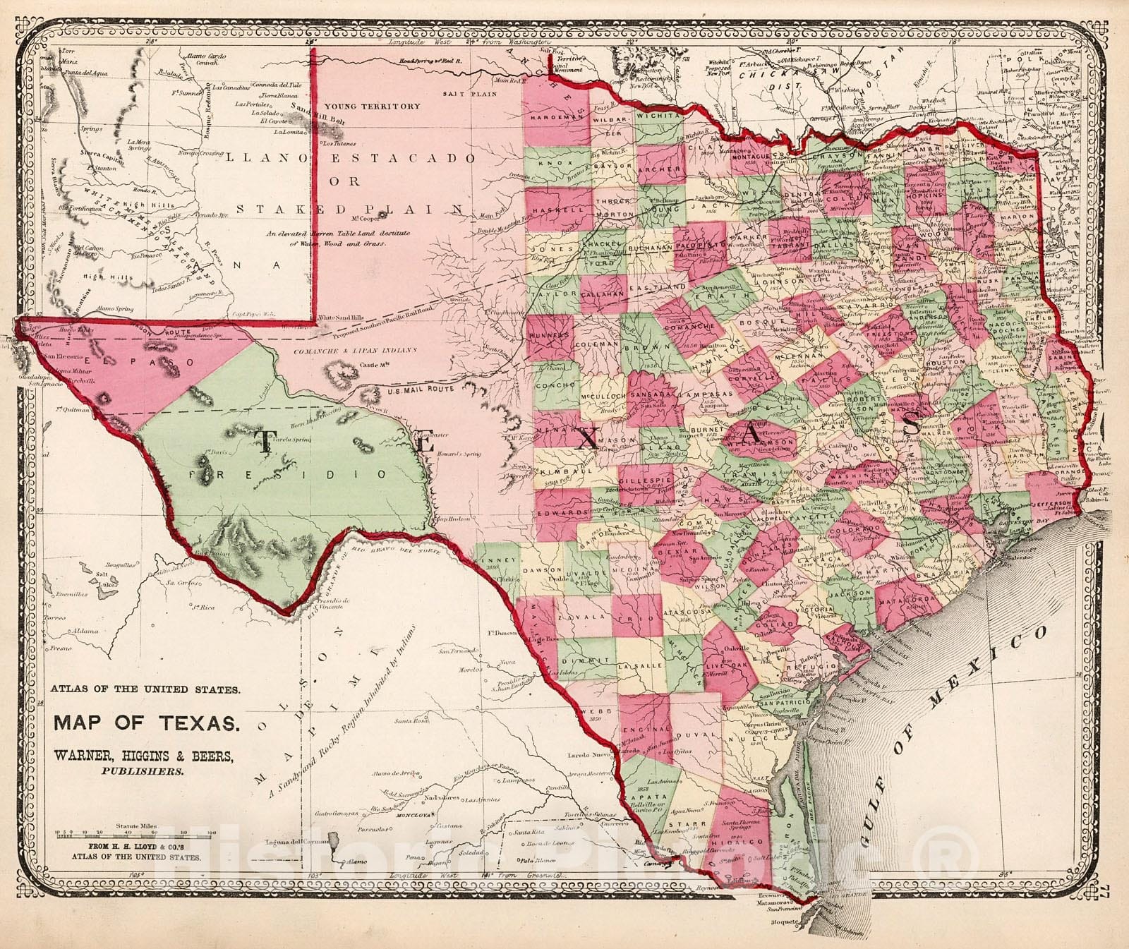 Historic Map : Map of Texas, 1871, Vintage Wall Decor – Historic Pictoric