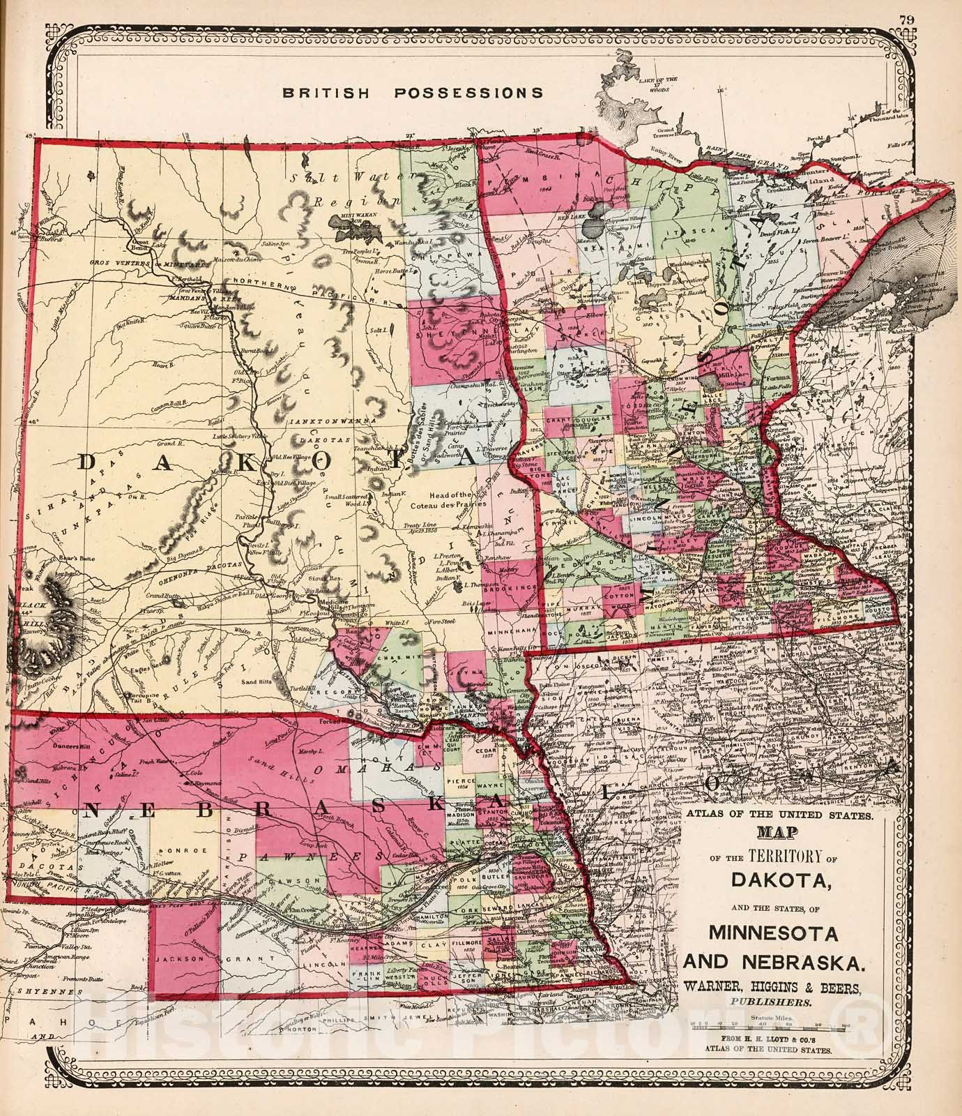 Historic Map : Map of the territory of Dakota and the states of Minnes ...