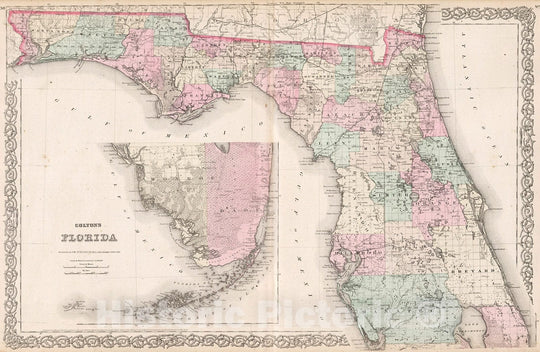 Historic Map : Florida., 1880, Vintage Wall Decor – Historic Pictoric