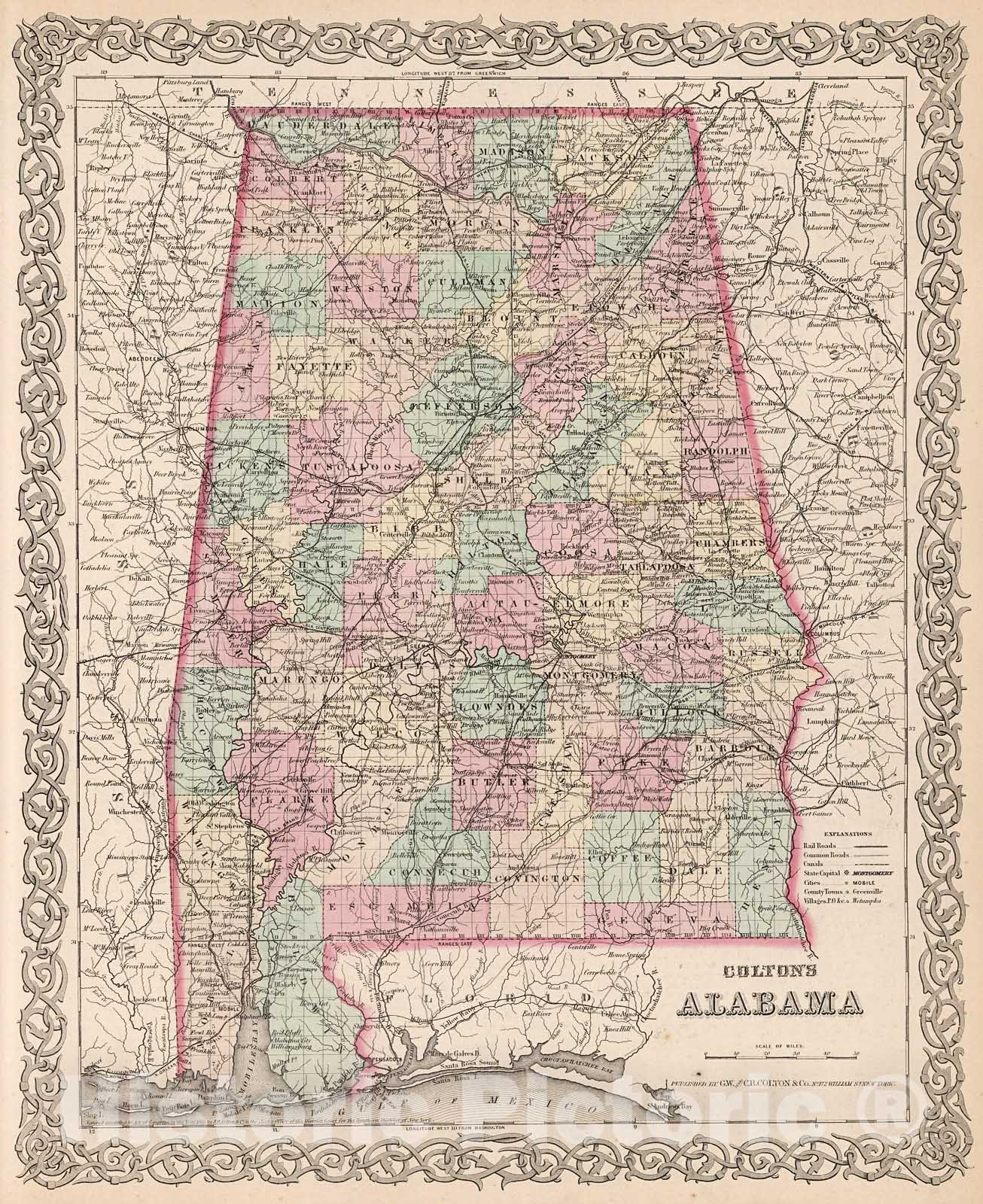 Historic Map : Alabama., 1880, Vintage Wall Decor – Historic Pictoric