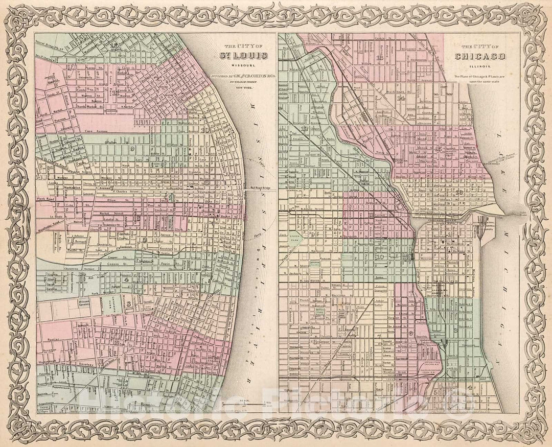 Historic Map : St. Louis, Missouri. Chicago, Illinois., 1880, Vintage ...