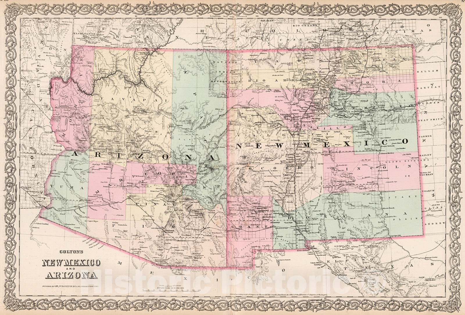 Historic Map : New Mexico and Arizona., 1880, Vintage Wall Decor ...