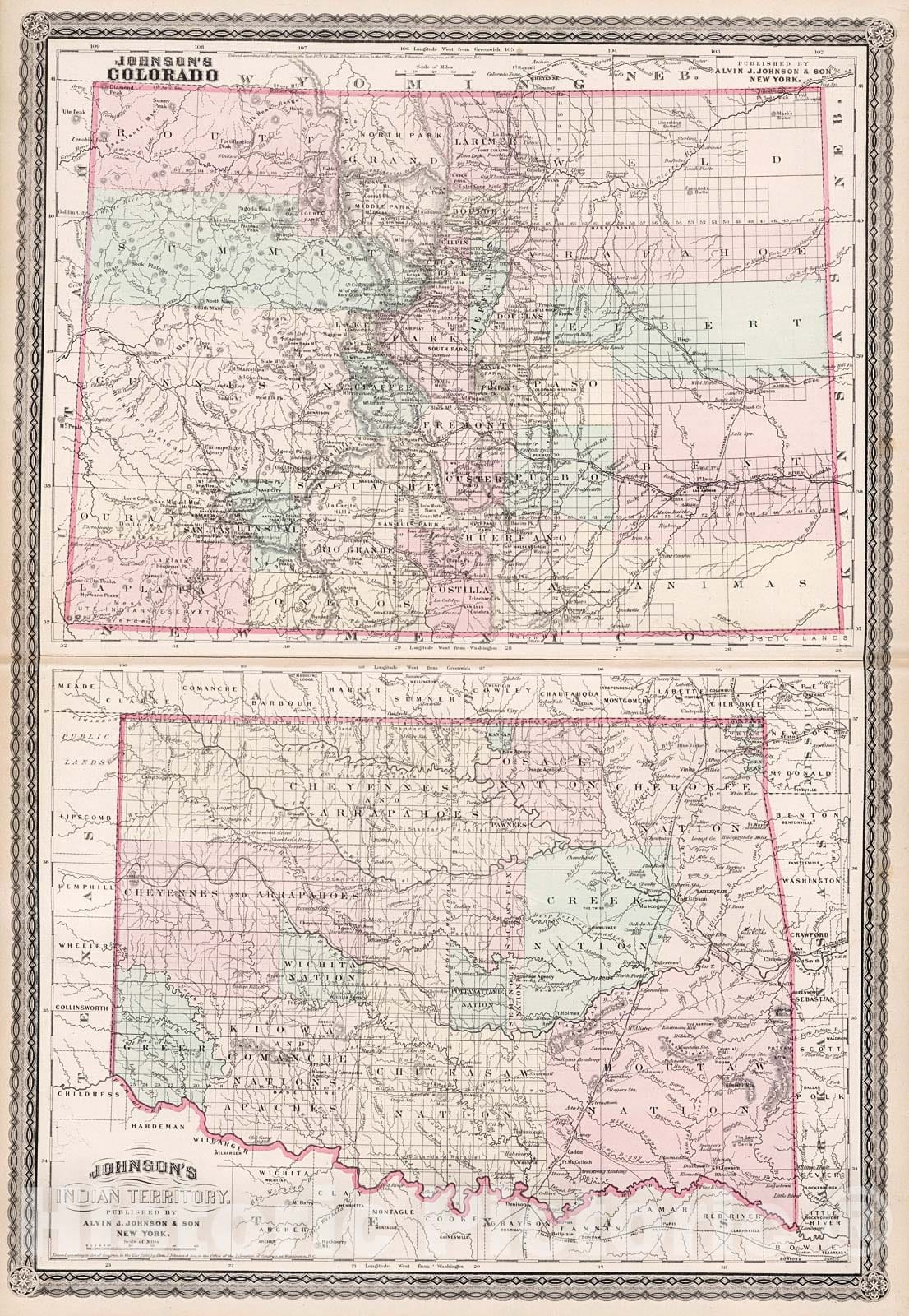 Historic Map : Johnson's Colorado. Johnson's Indian Territory, 1880, V ...