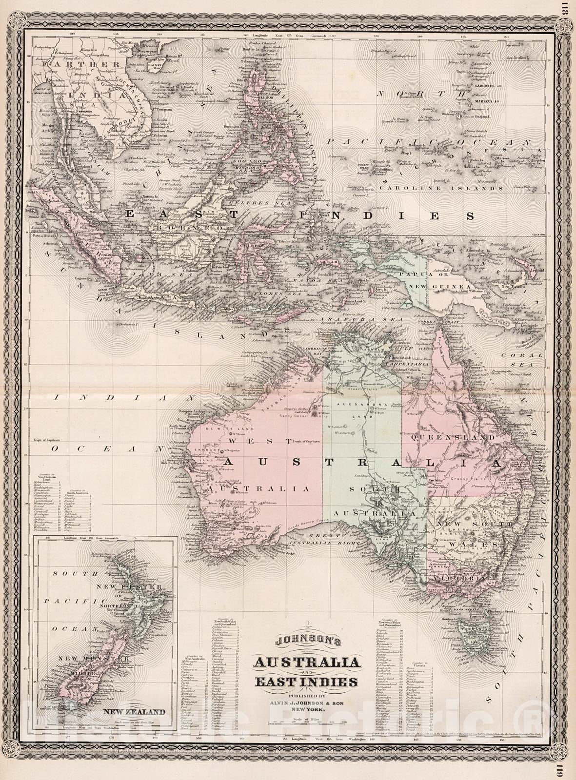 Historic Map : Johnson's Australia and East Indies, 1880, Vintage Wall ...