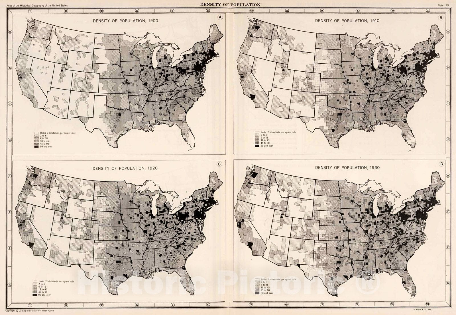 Historic Map : Plate 79. Density of Population, 1900 - 1930., 1932, Vi ...