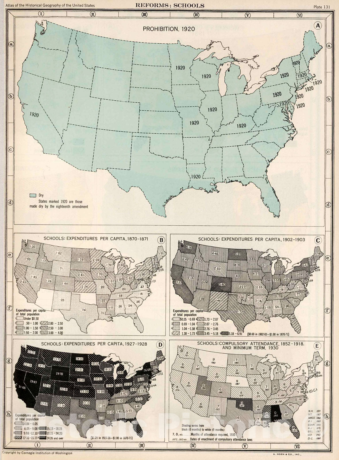 Historic Map : Plate 131. Reforms. Prohibition, 1920. Schools: Expendi ...