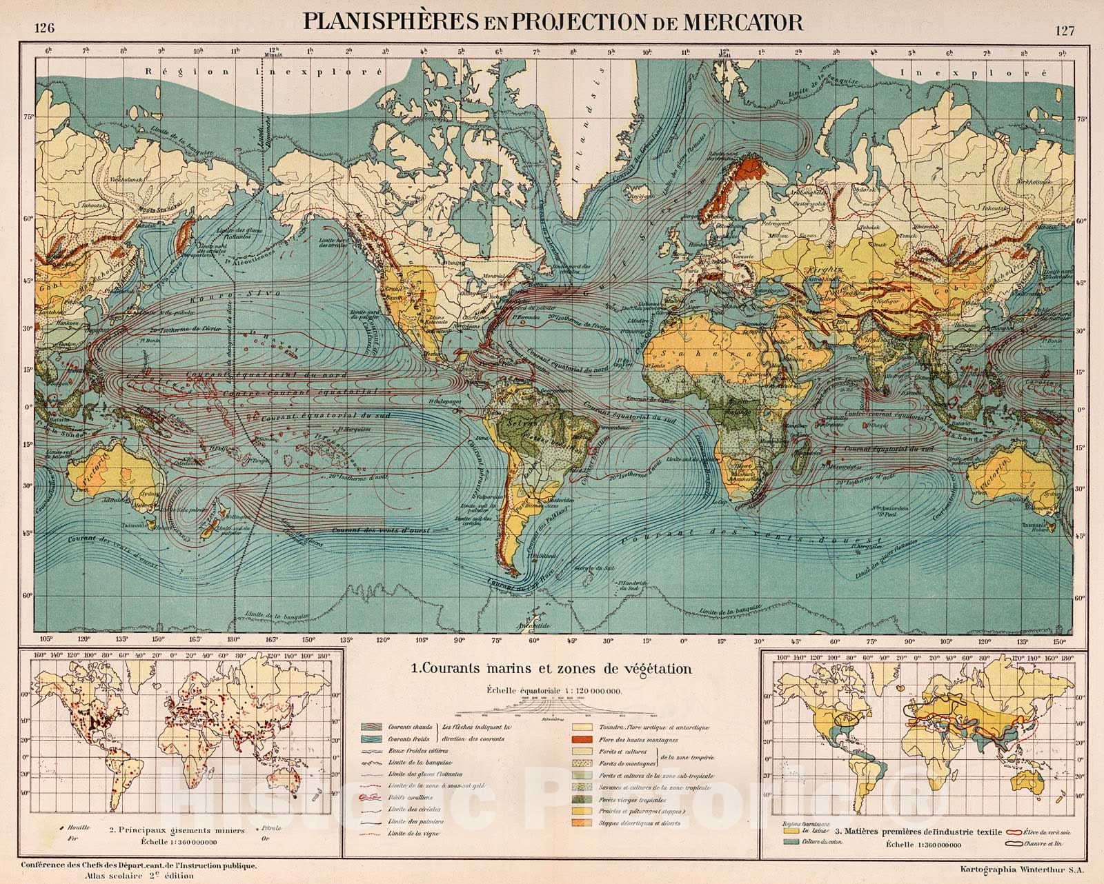 Historic Map : Planispheres en Projection de Mercator, 1921, Vintage W ...