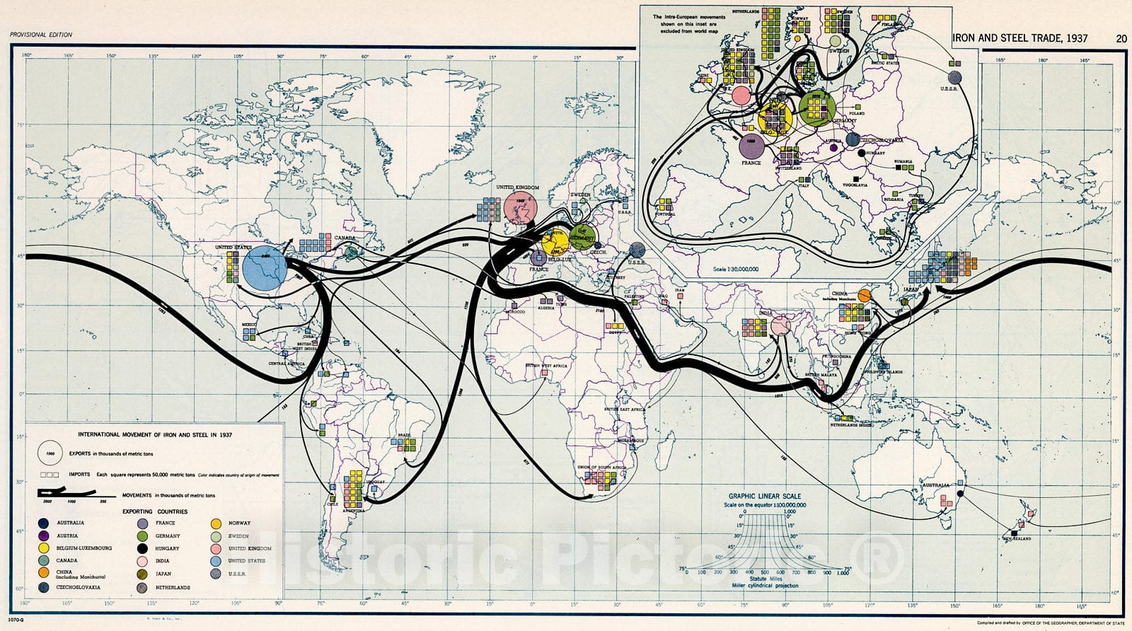 Historic Map : Iron and Steel Trade, 1937, 20., 1943, Vintage Wall Dec ...