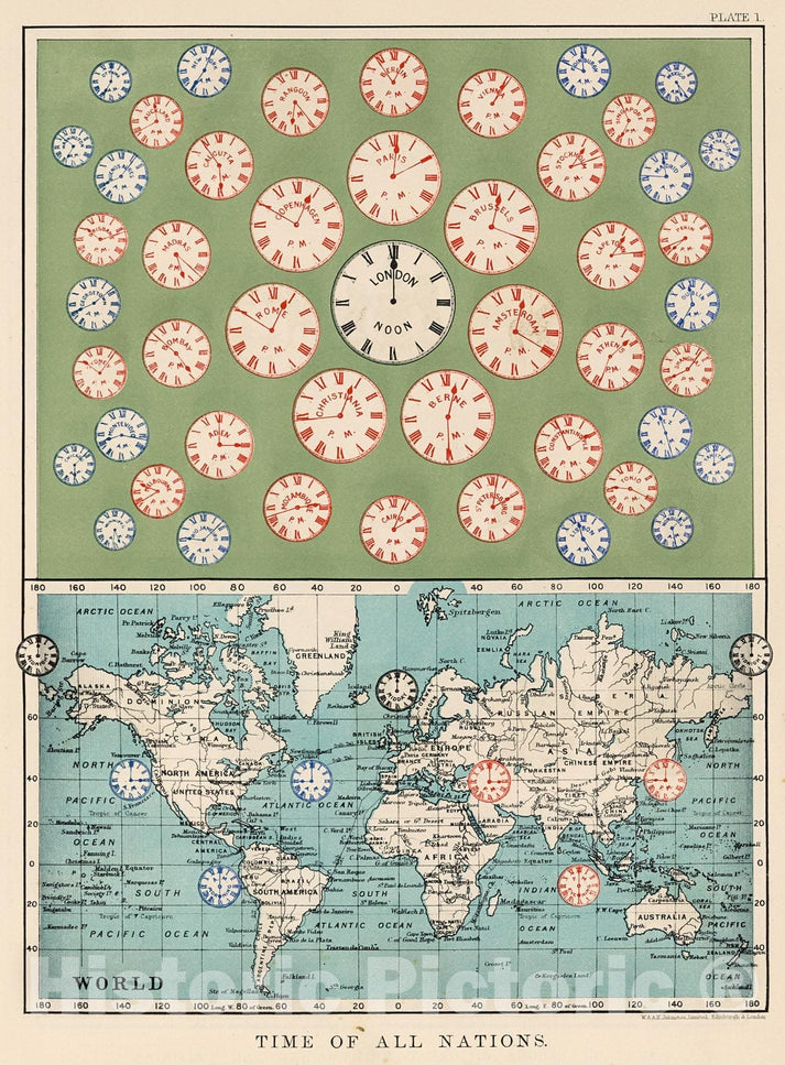World Time Zones Map 1906 - Historical Map Print | Historic Pictoric