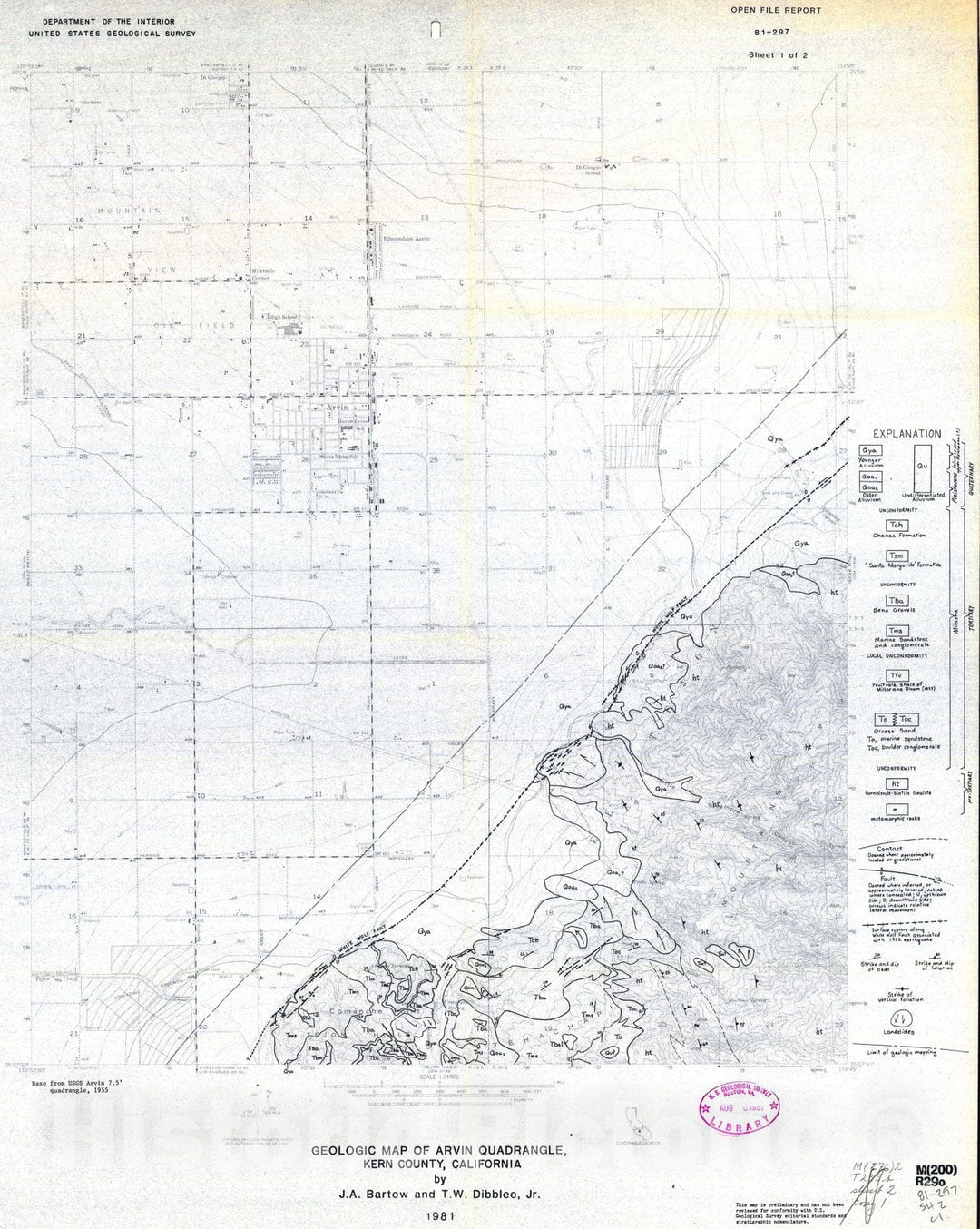 Map : Geology of the Tejon Hills area - Arvin and Tejon Hills quadrang ...