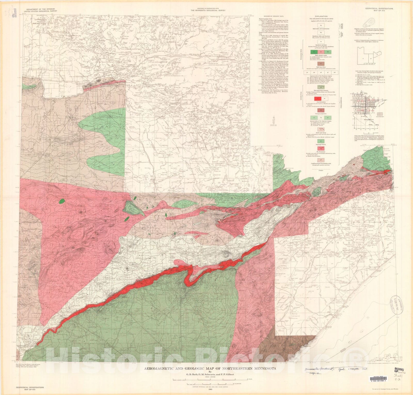 Map : Aeromagnetic and geologic map of northeastern Minnesota, 1965 Ca ...