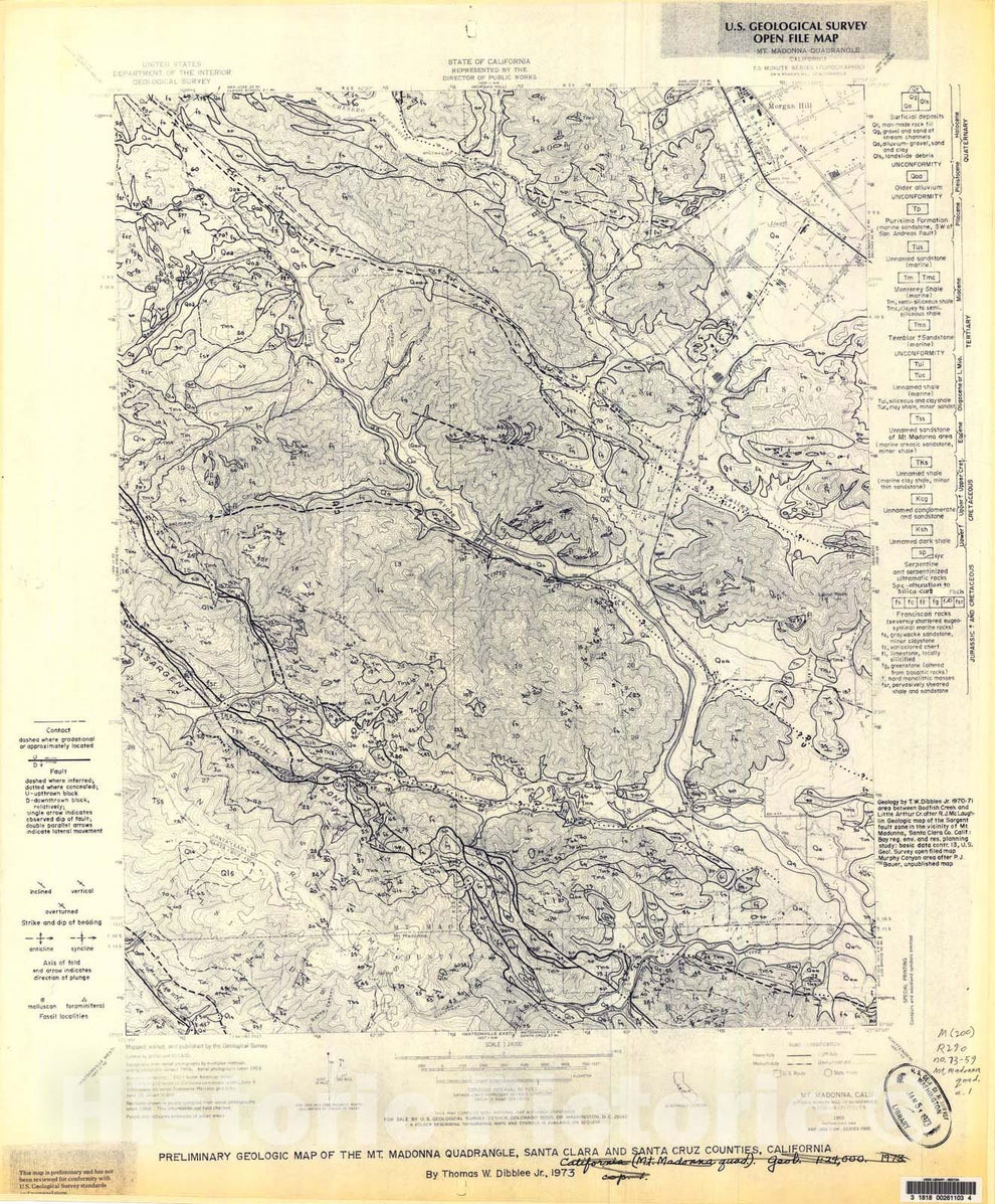 Gilroy California Geologic Map 1973 Print | Historic Pictoric