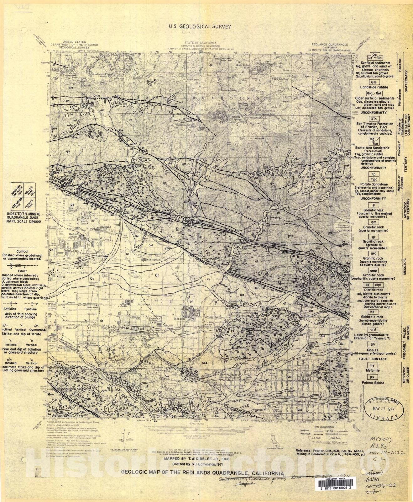 Map : Geologic map of the Redlands quadrangle, California, 1974 Cartog ...