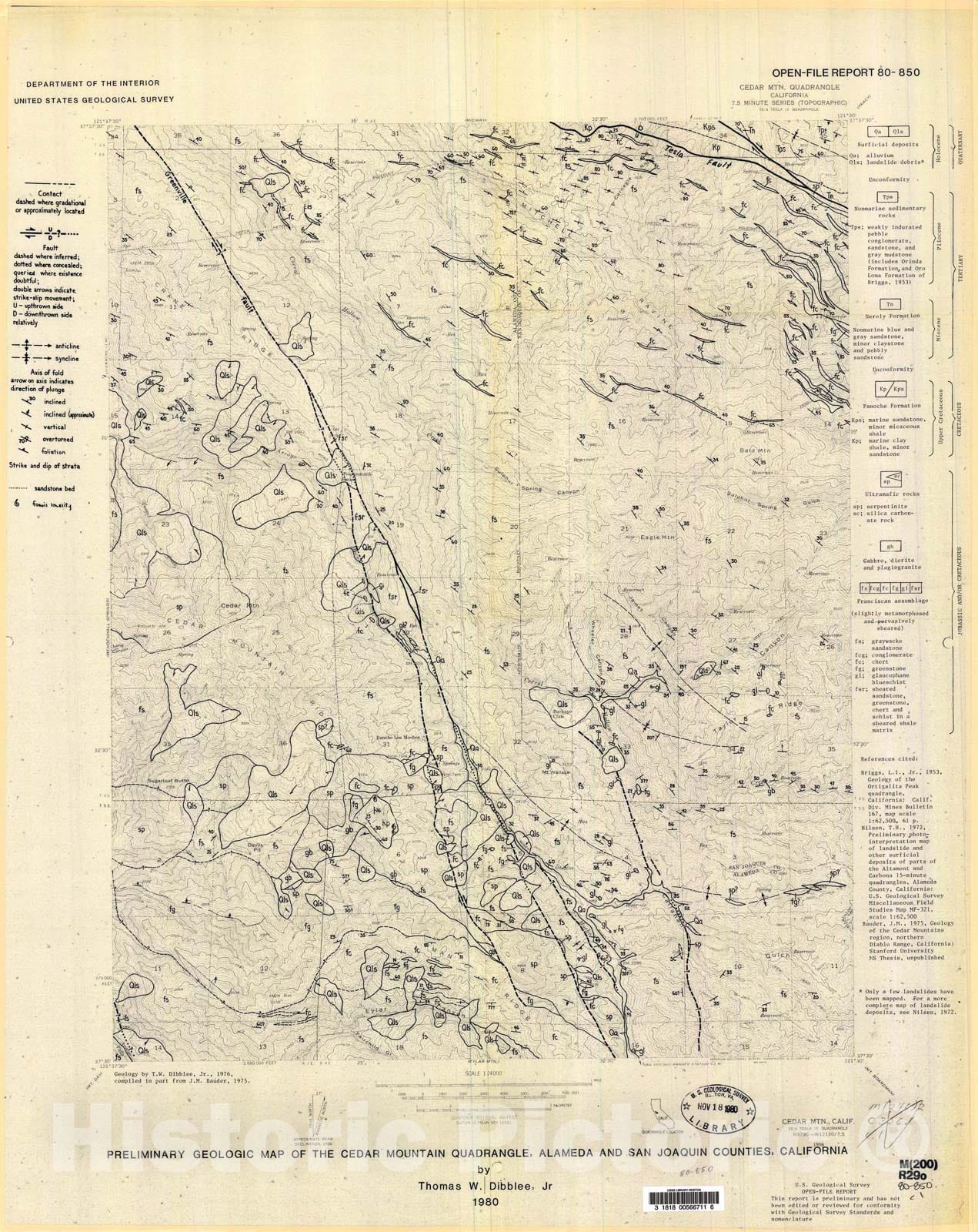 Map : Preliminary geologic map of the Cedar Mountain quadrangle, Alame ...
