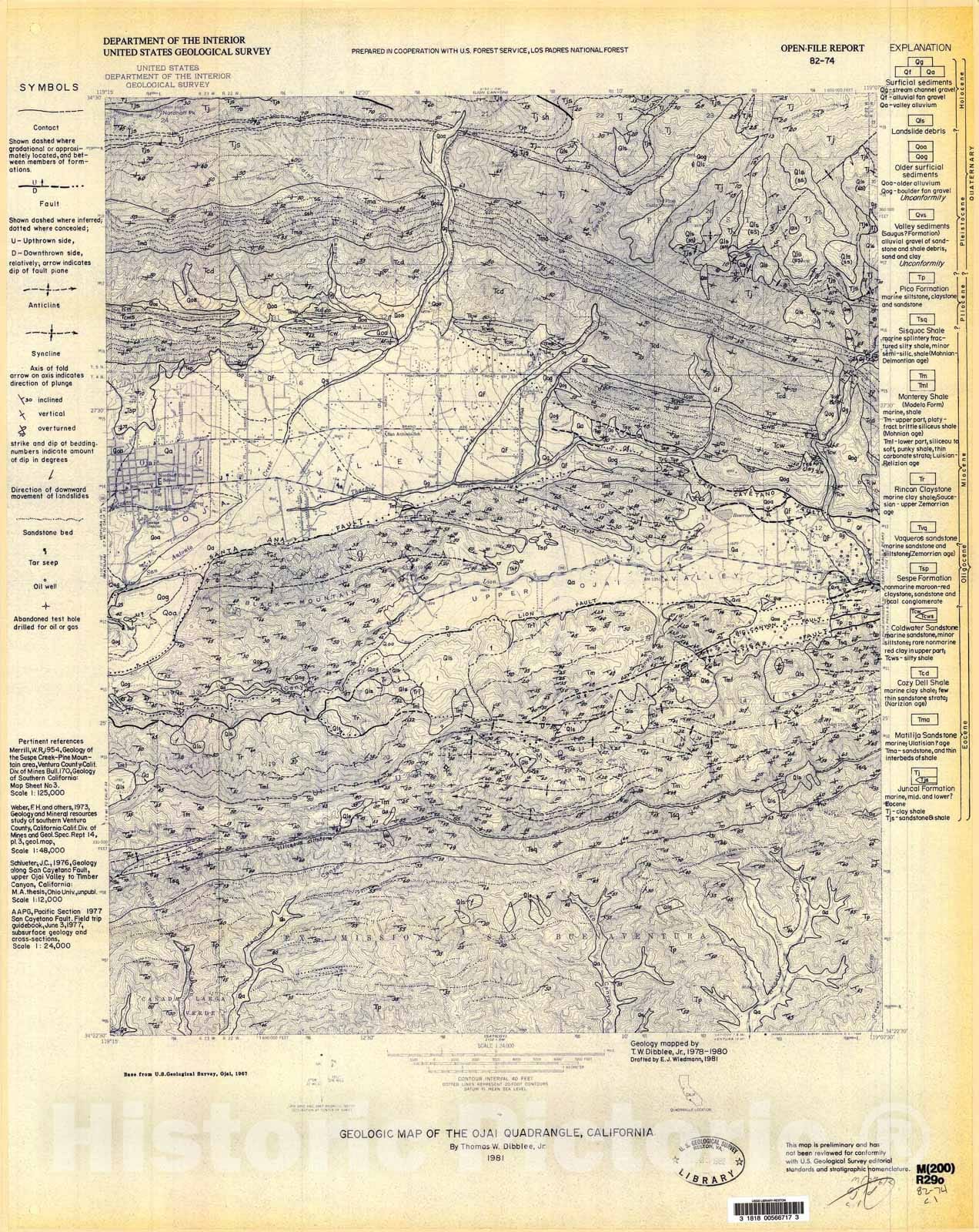 Map : Geologic map of the Ojai quadrangle, California, 1982 Cartograph ...