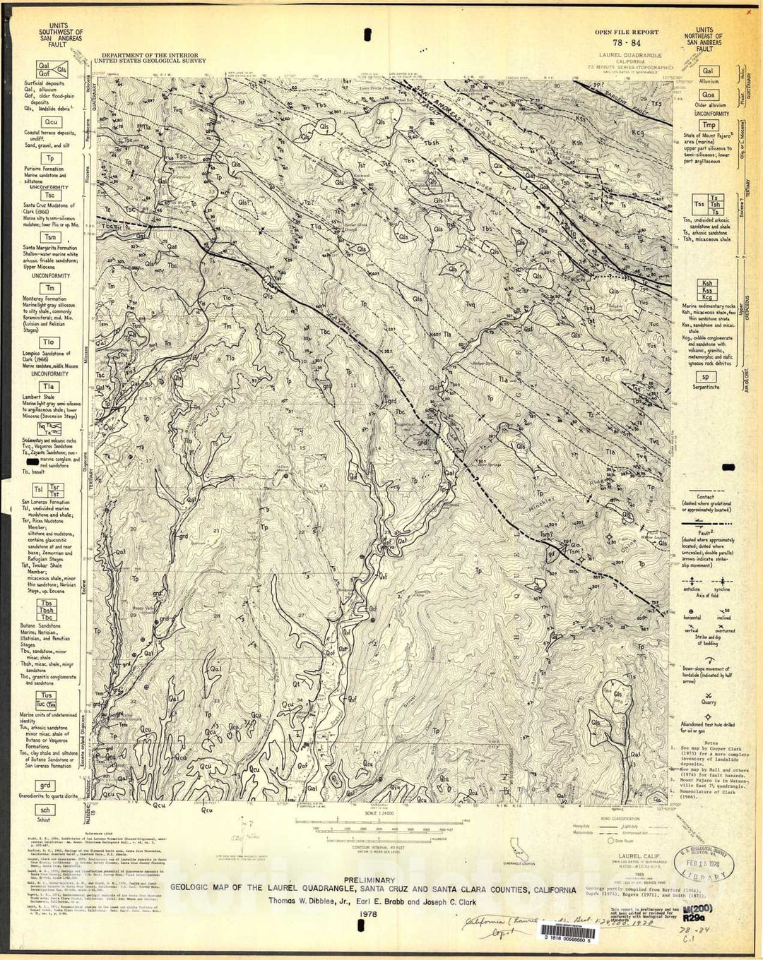 Map : Preliminary geologic map of the Laurel quadrangle, Santa Cruz an ...