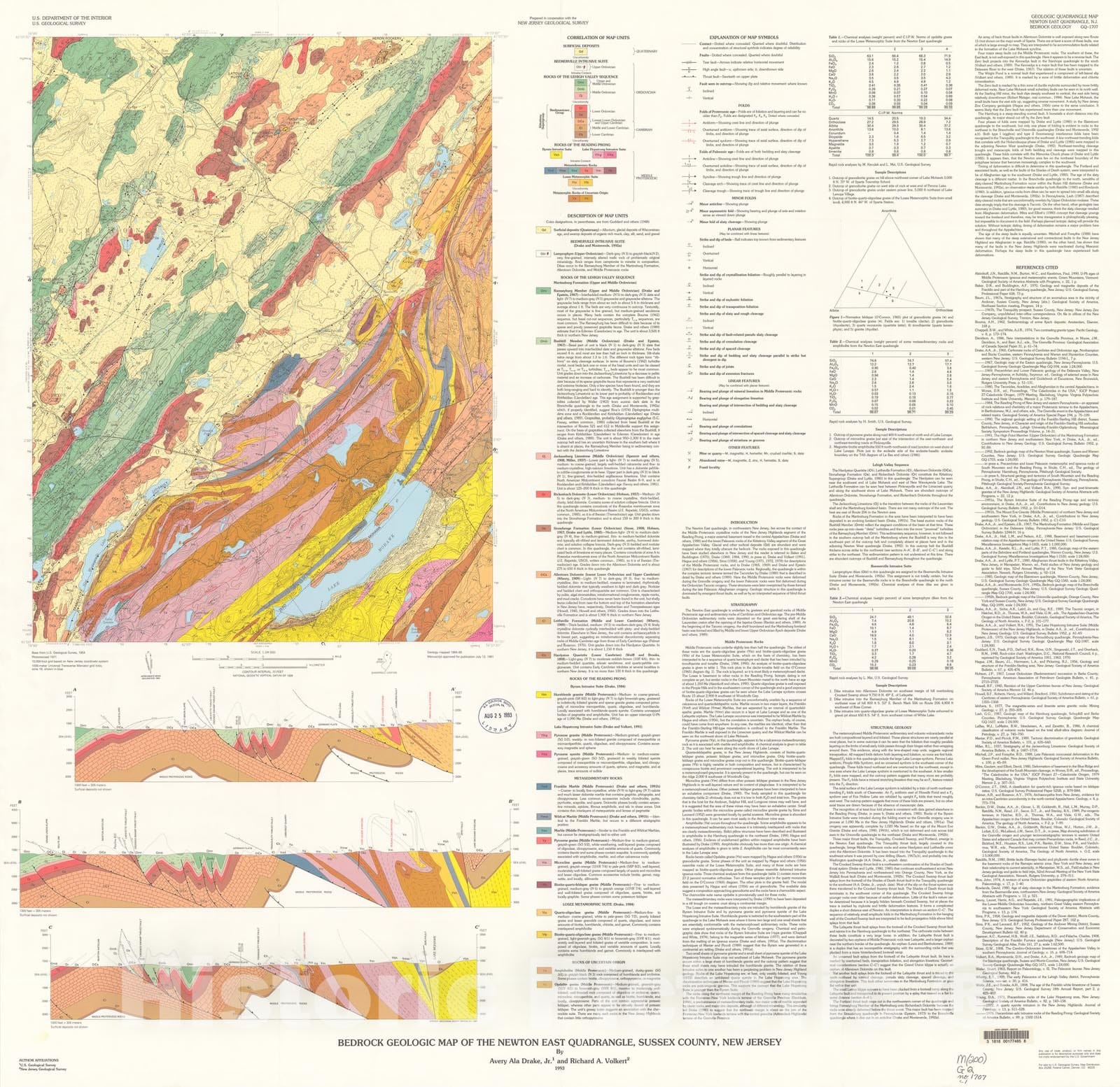 Map : Bedrock geologic map of the Newton East quadrangle, Sussex Count ...