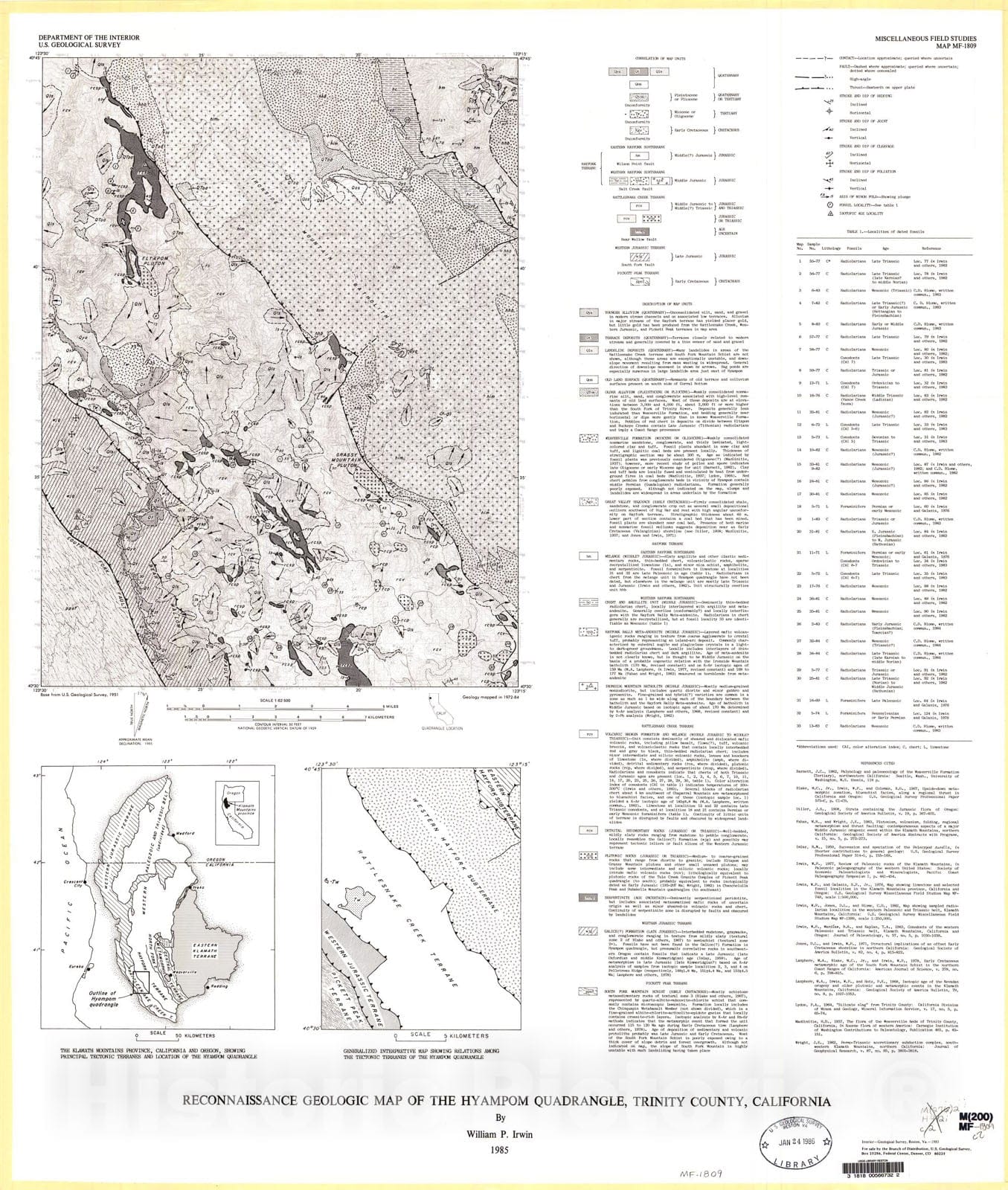 Map : Reconnaissance geologic map of the Hyampom quadrangle, Trinity C ...