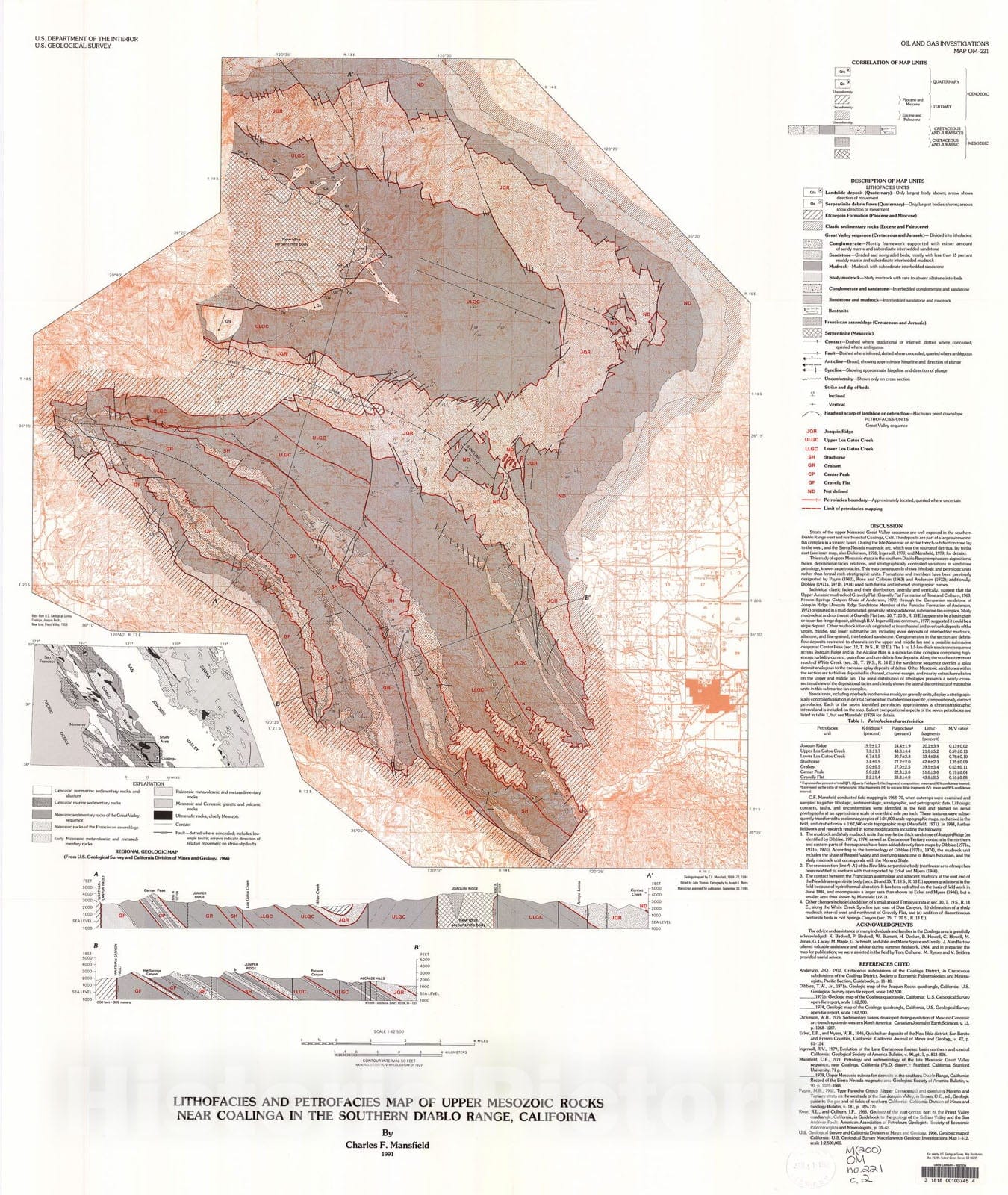 Map : Lithofacies and petrofacies map of Upper Mesozoic rocks near Coa ...