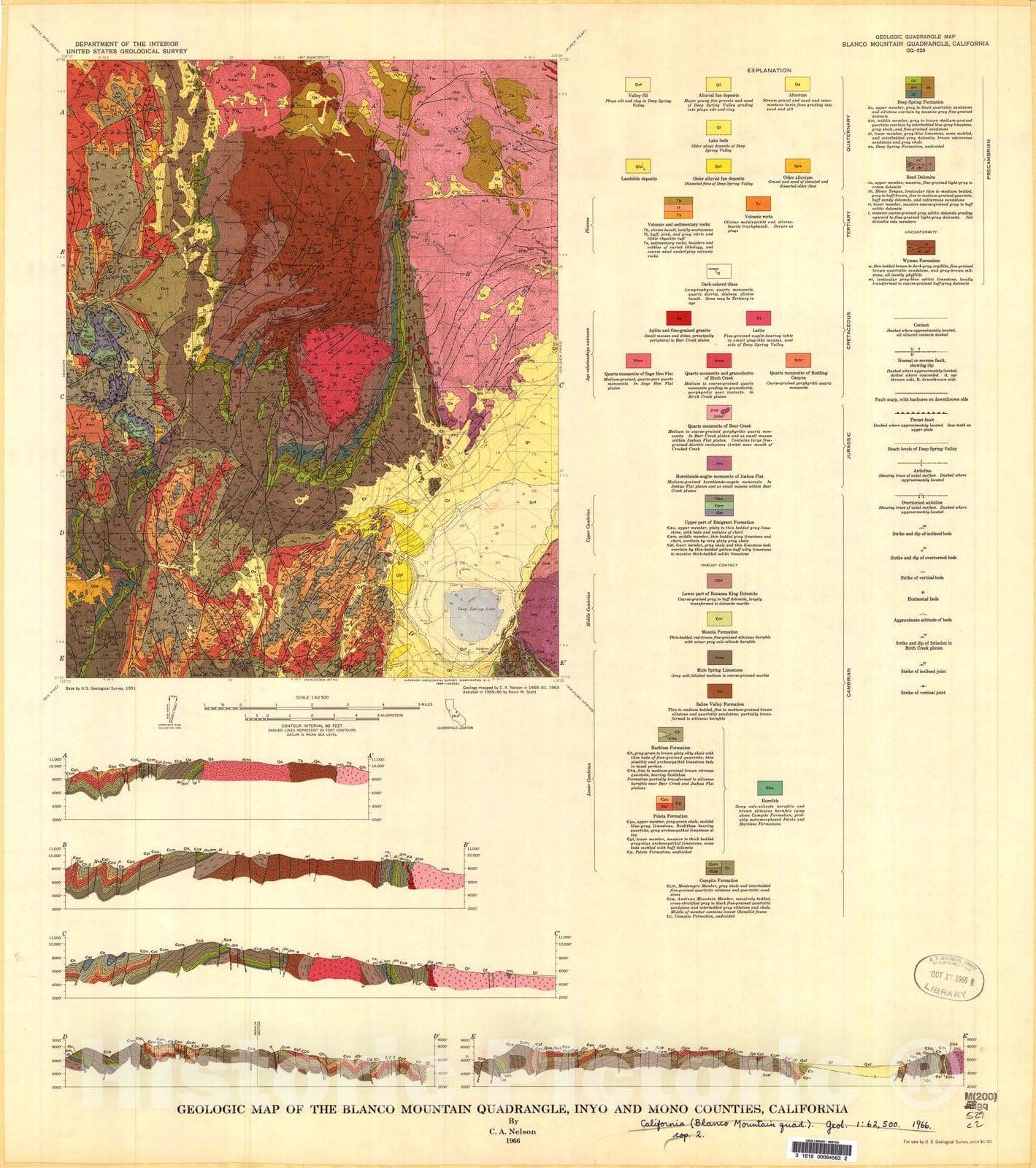 Map : Geologic map of the Blanco Mountain quadrangle, Inyo and Mono Co – Historic Pictoric