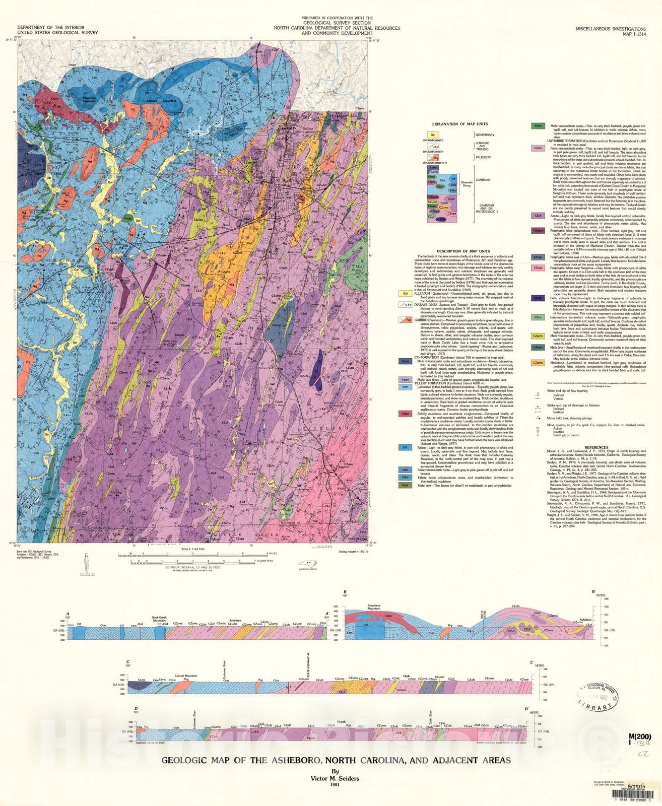 Map : Geologic map of the Asheboro, North Carolina, and adjacent areas ...