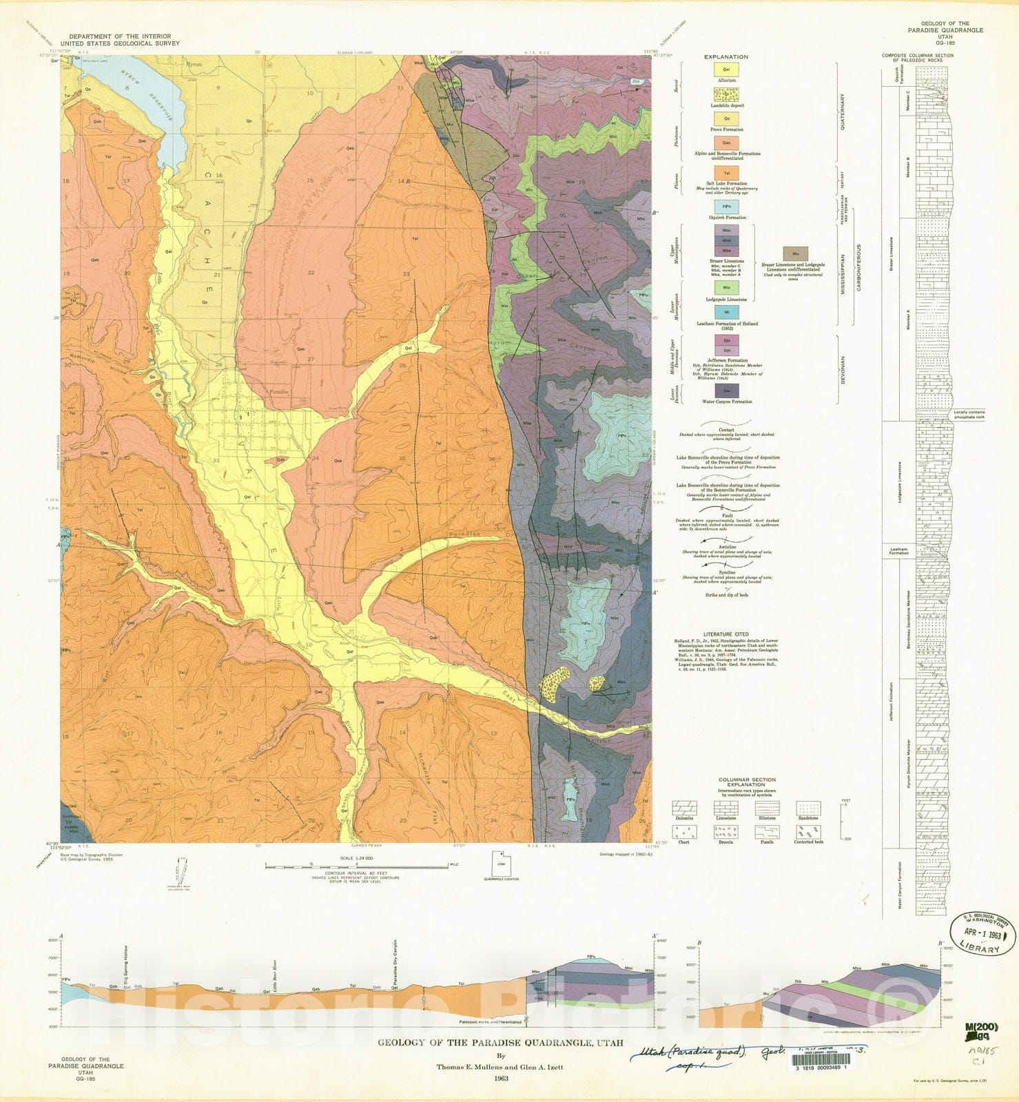 Map : Geology of the Paradise quadrangle, Utah, 1963 Cartography Wall ...