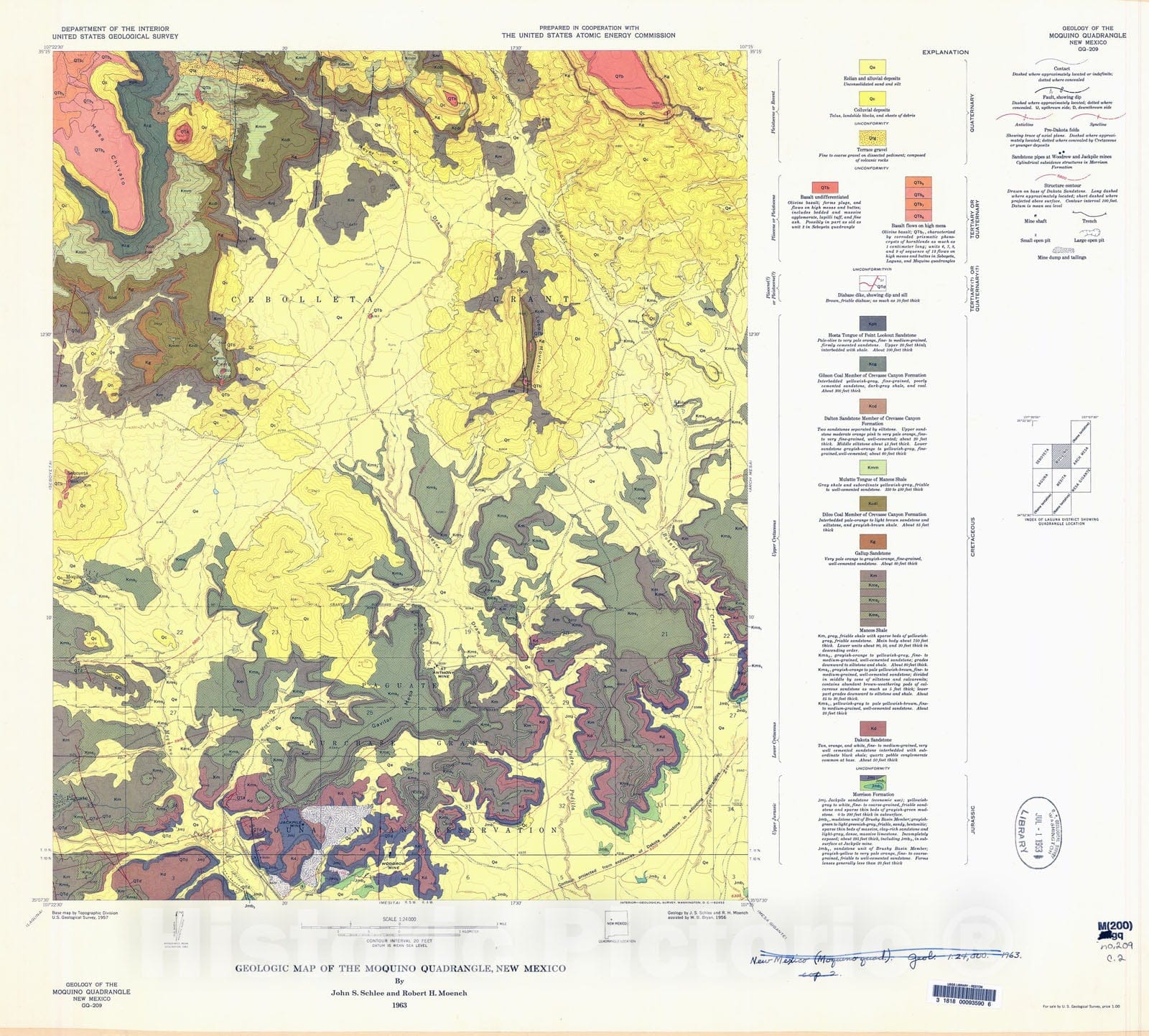 Map : Geologic map of the Moquino quadrangle, New Mexico, 1963 Cartogr – Historic Pictoric
