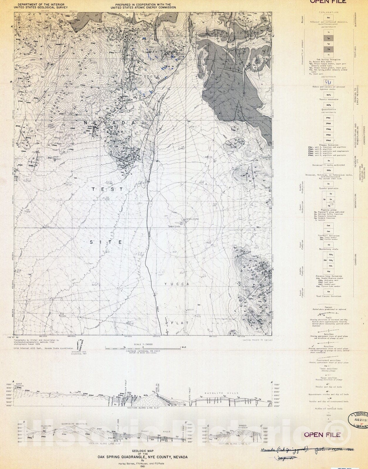 Map : Geologic map of the Oak Spring quadrangle, Nye County, Nevada, 1 ...