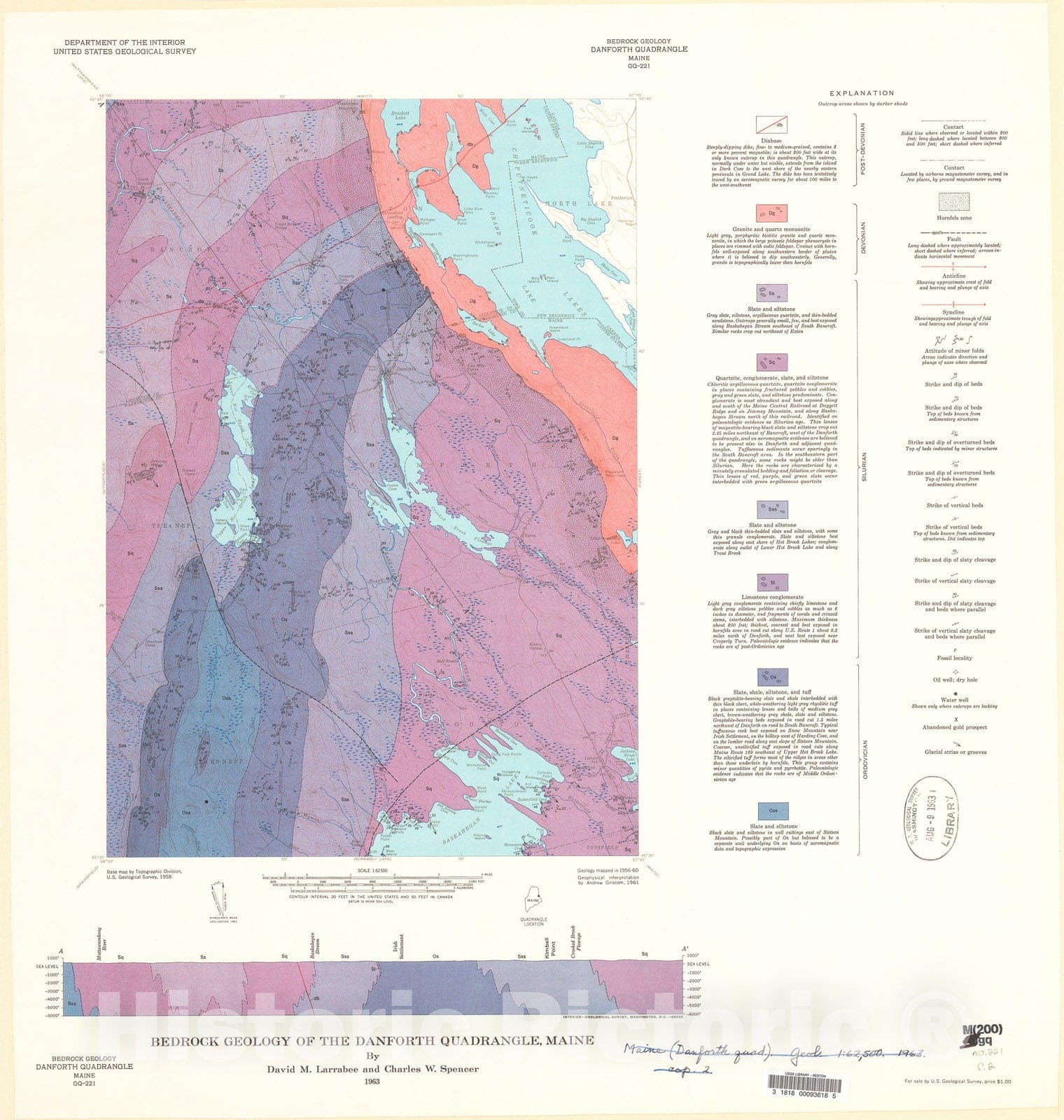 Map : Bedrock geology of the Danforth quadrangle, Maine, 1963 Cartogra ...