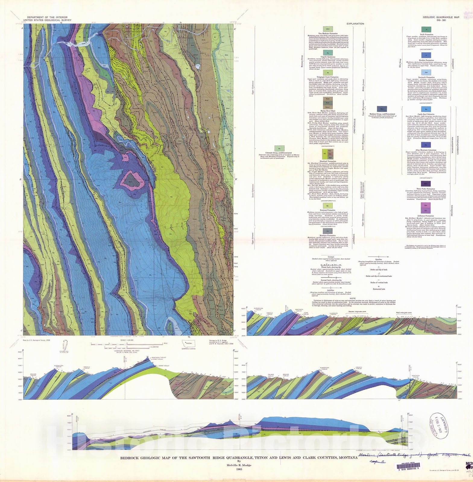 Map : Bedrock geologic map of the Sawtooth Ridge quadrangle, Teton and ...