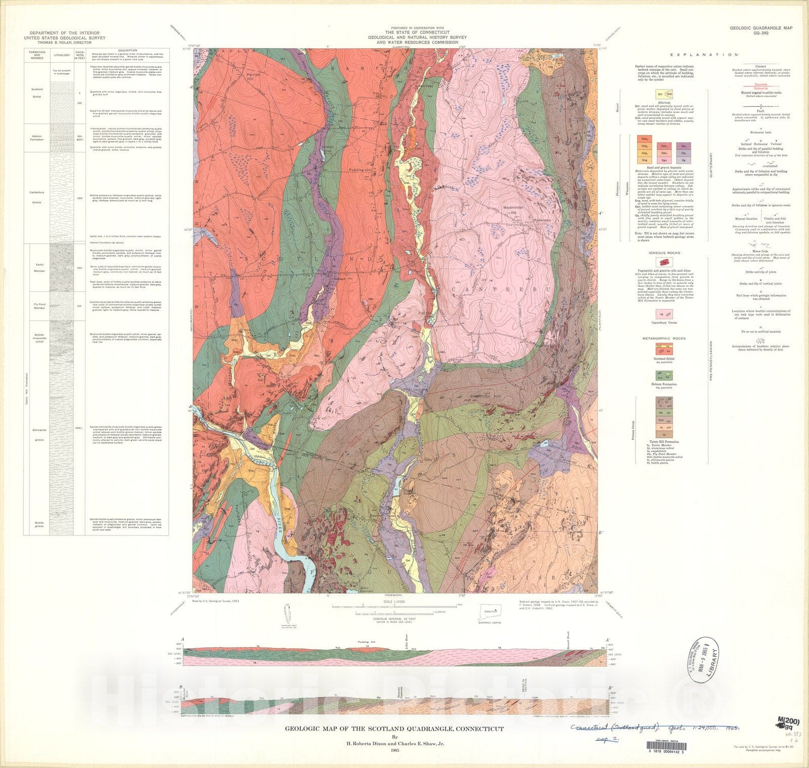 Map : Geologic map of the Scotland quadrangle, Connecticut, 1965 Carto ...