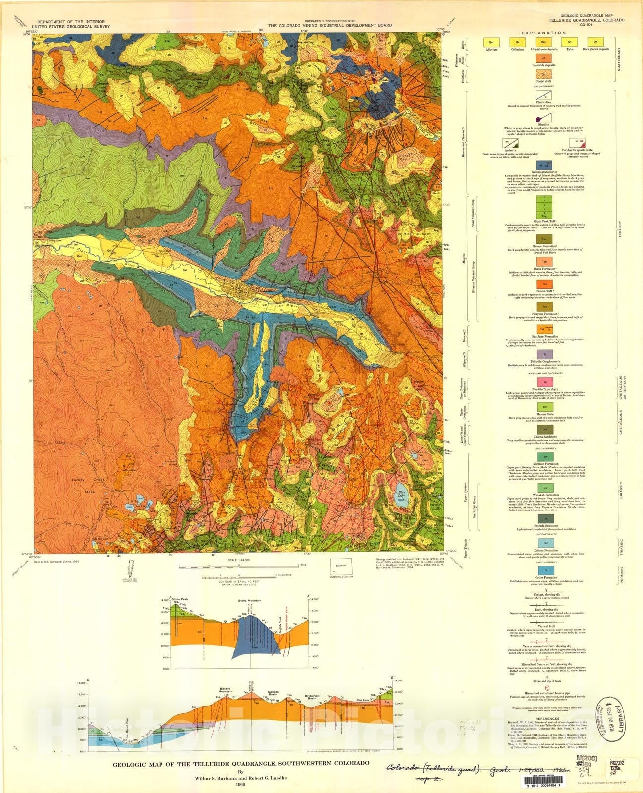 Map : Geologic map of the Telluride quadrangle, southwestern Colorado ...